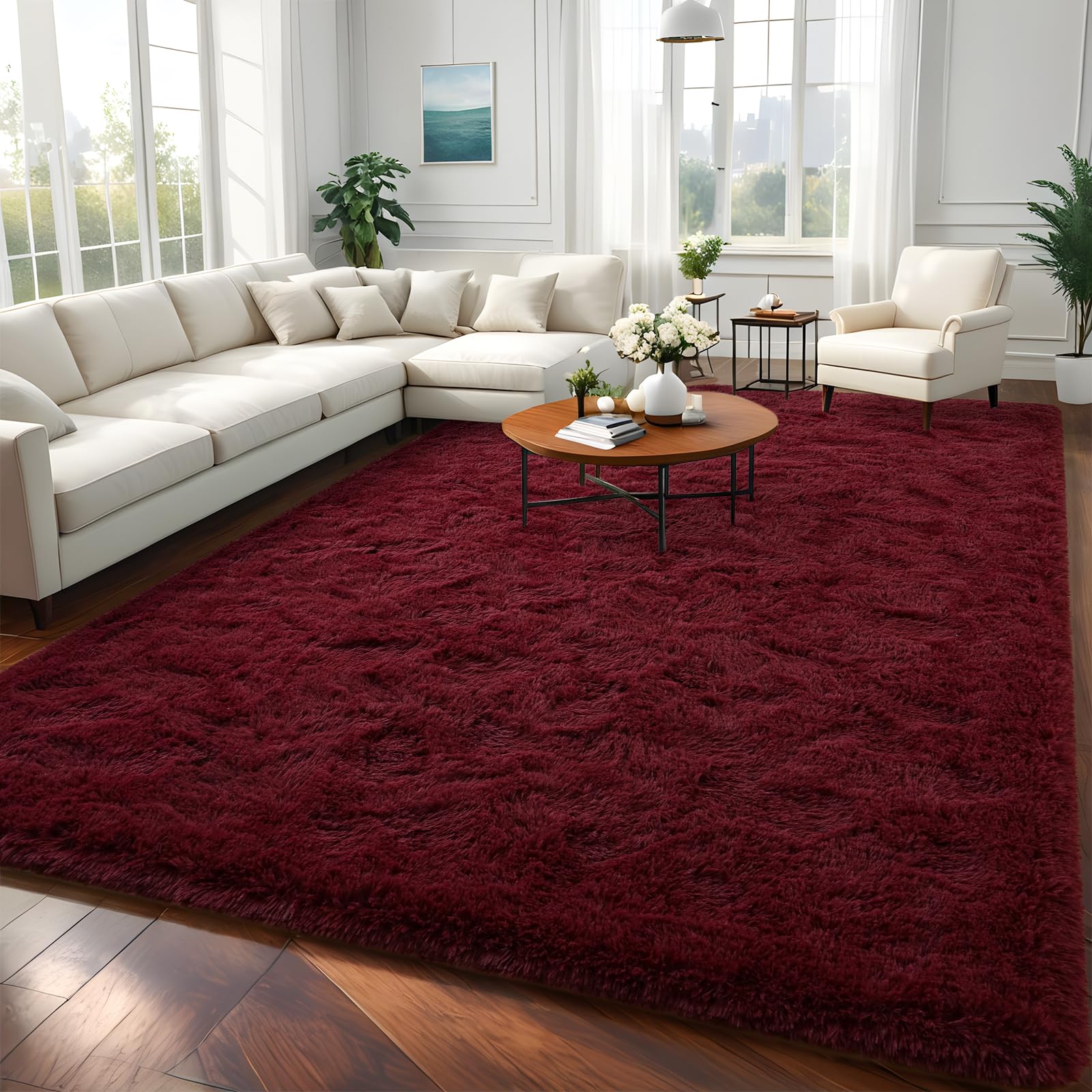 Amazon.com: Jocovieh Soft Wine Red Rugs for Bedroom, 4x6 Feet Fluffy ...