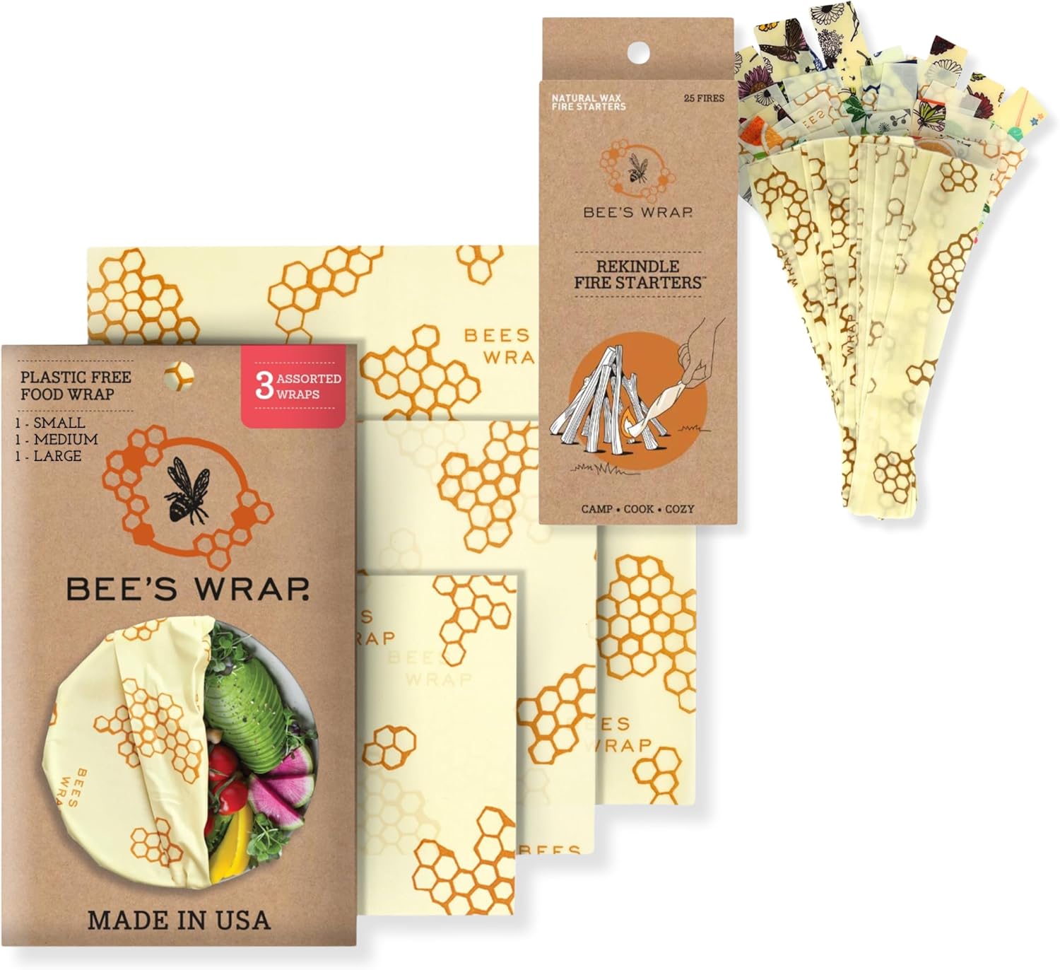 Amazon.com - Bee's Wrap Outdoor Bundle, 3 Pack of Reusable Food Wraps ...