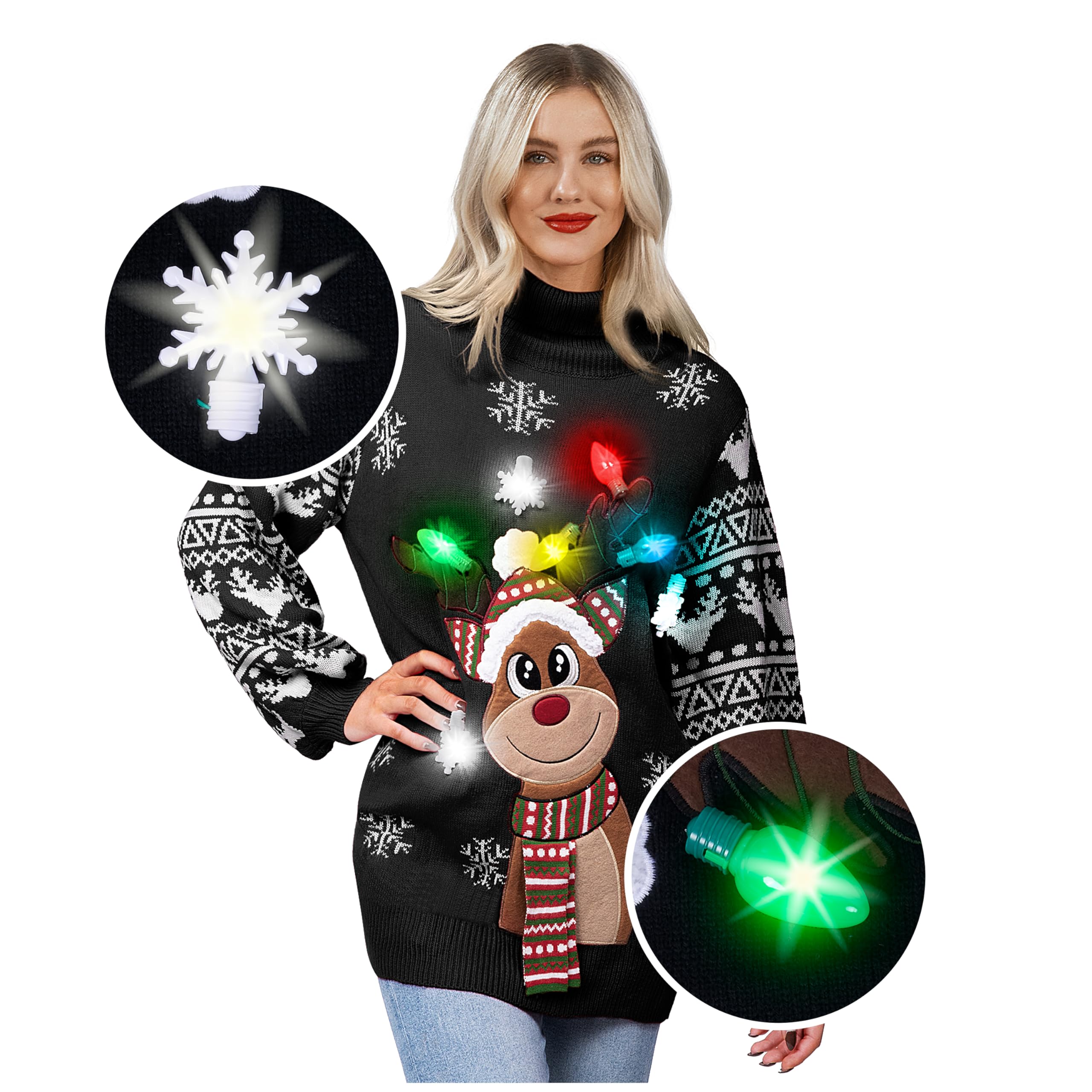 Amazon.com: JOYIN Ugly Christmas Sweater for Women, Light Up Long Xmas ...
