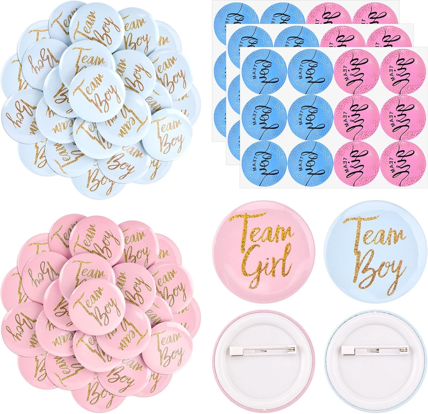 Amazon.com: 72pcs Gender Reveal Button Pins& Stickers, 36 Gender Reveal ...