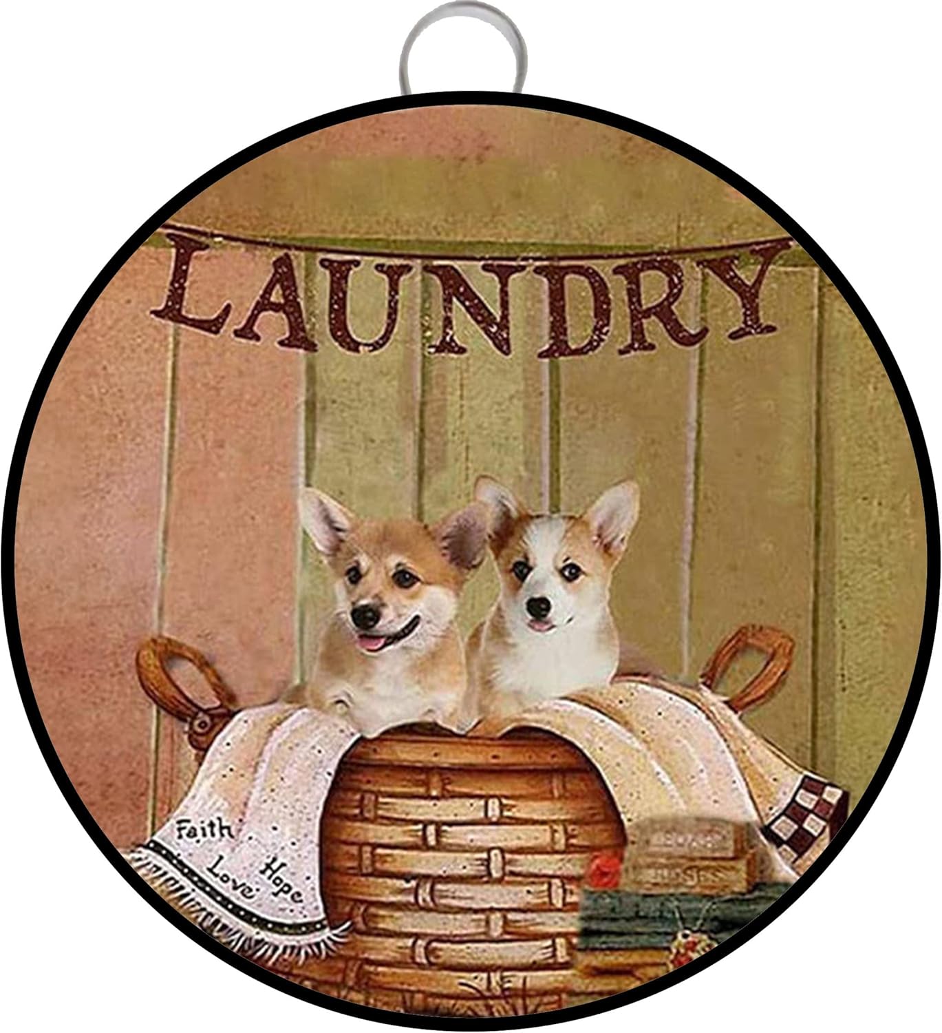 Amazon.com: Habilboi Corgi Laundry Wash and Dry Poster Decor Round Tin ...