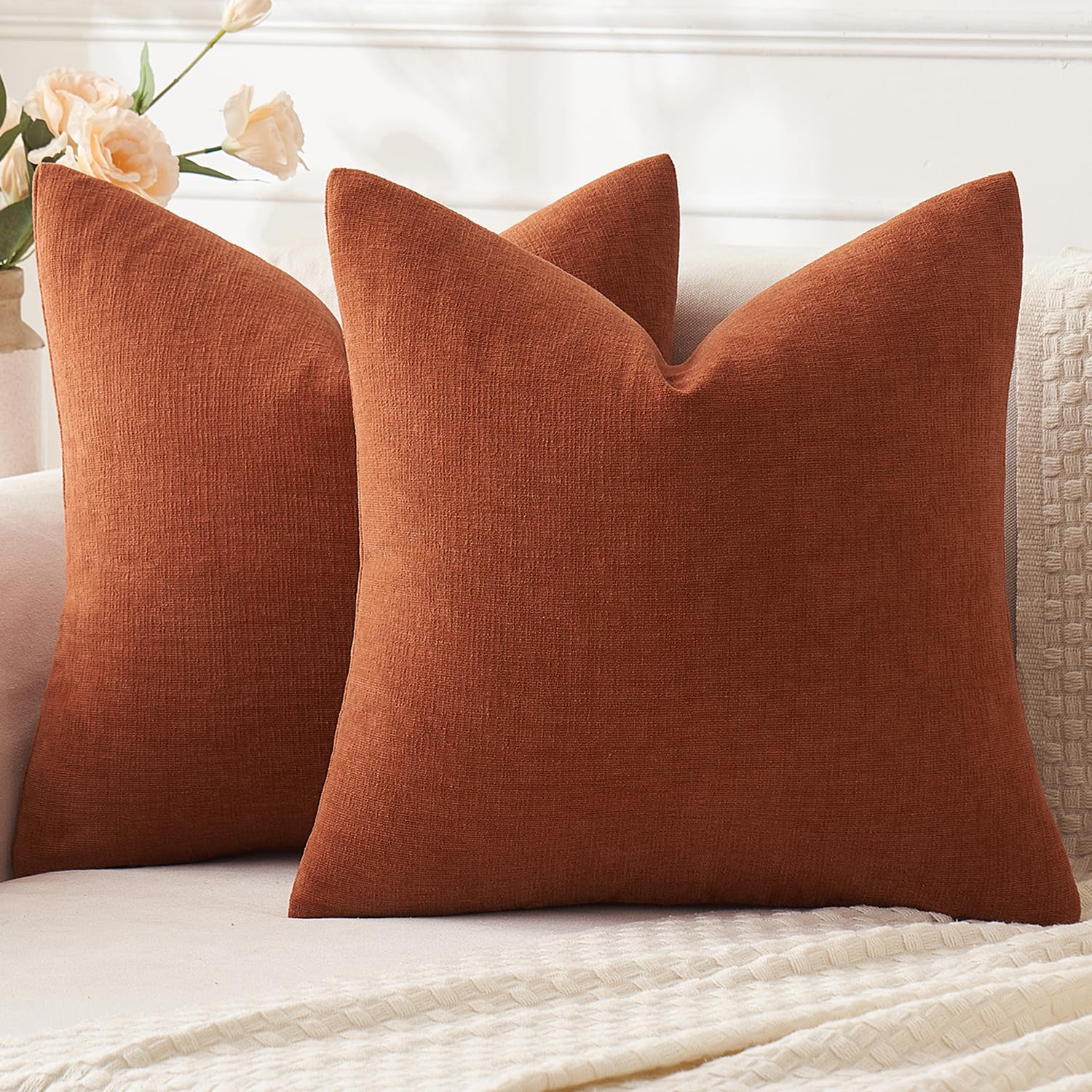Amazon.com: MIULEE Rust Couch Pillow Covers 22x22 Inch, Set of 2 Soft ...