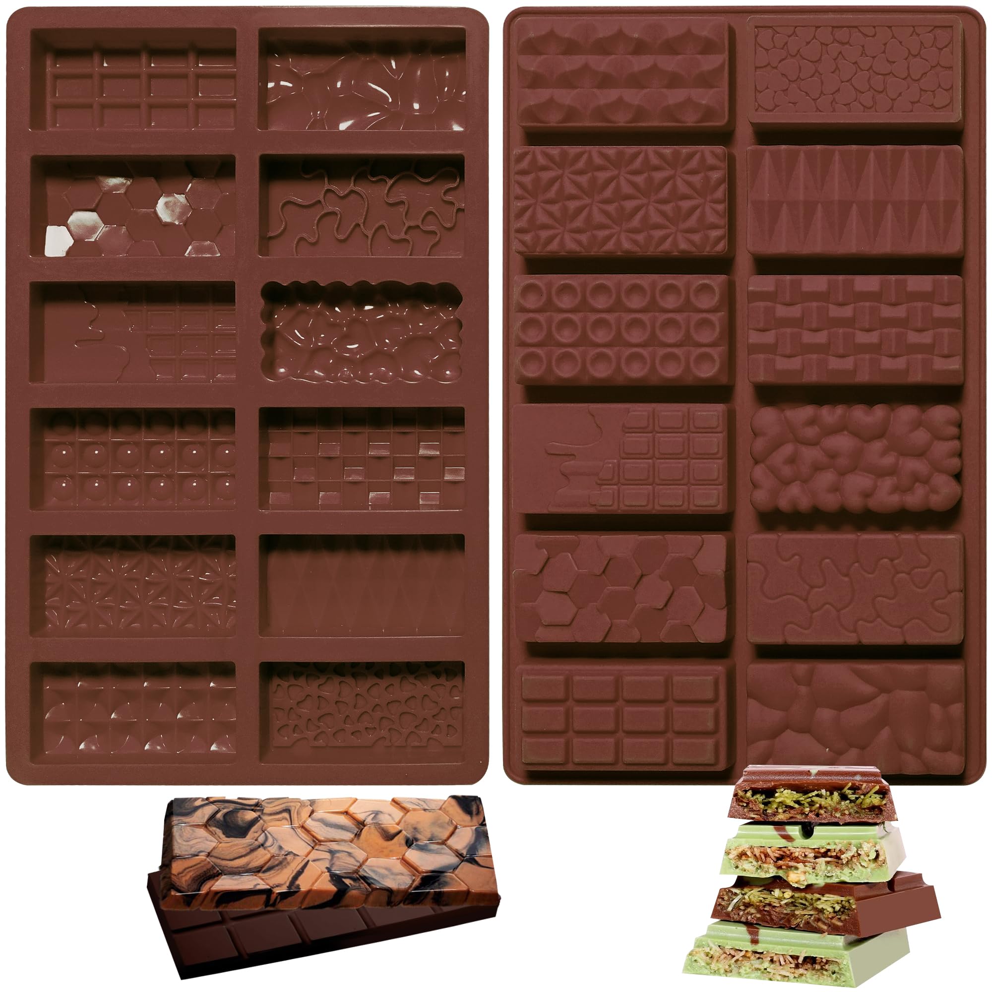 Amazon.com: 2Pcs Dubai Chocolate Bar Pistachio Deep Molds, Stuffed ...