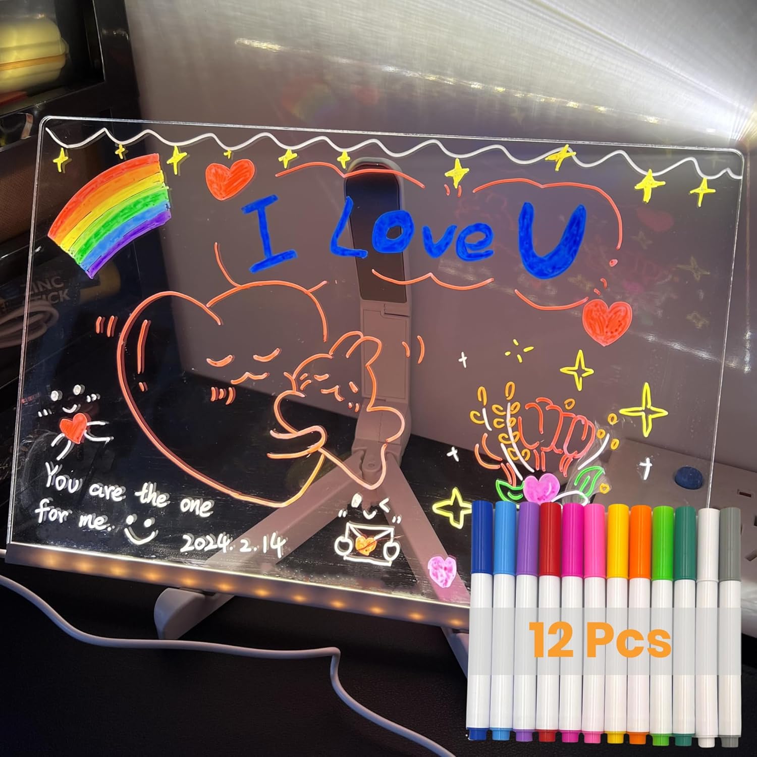 Furrbudie LED Drawing Board with 12 Colors Pen, 30x20cm Led Light Note ...