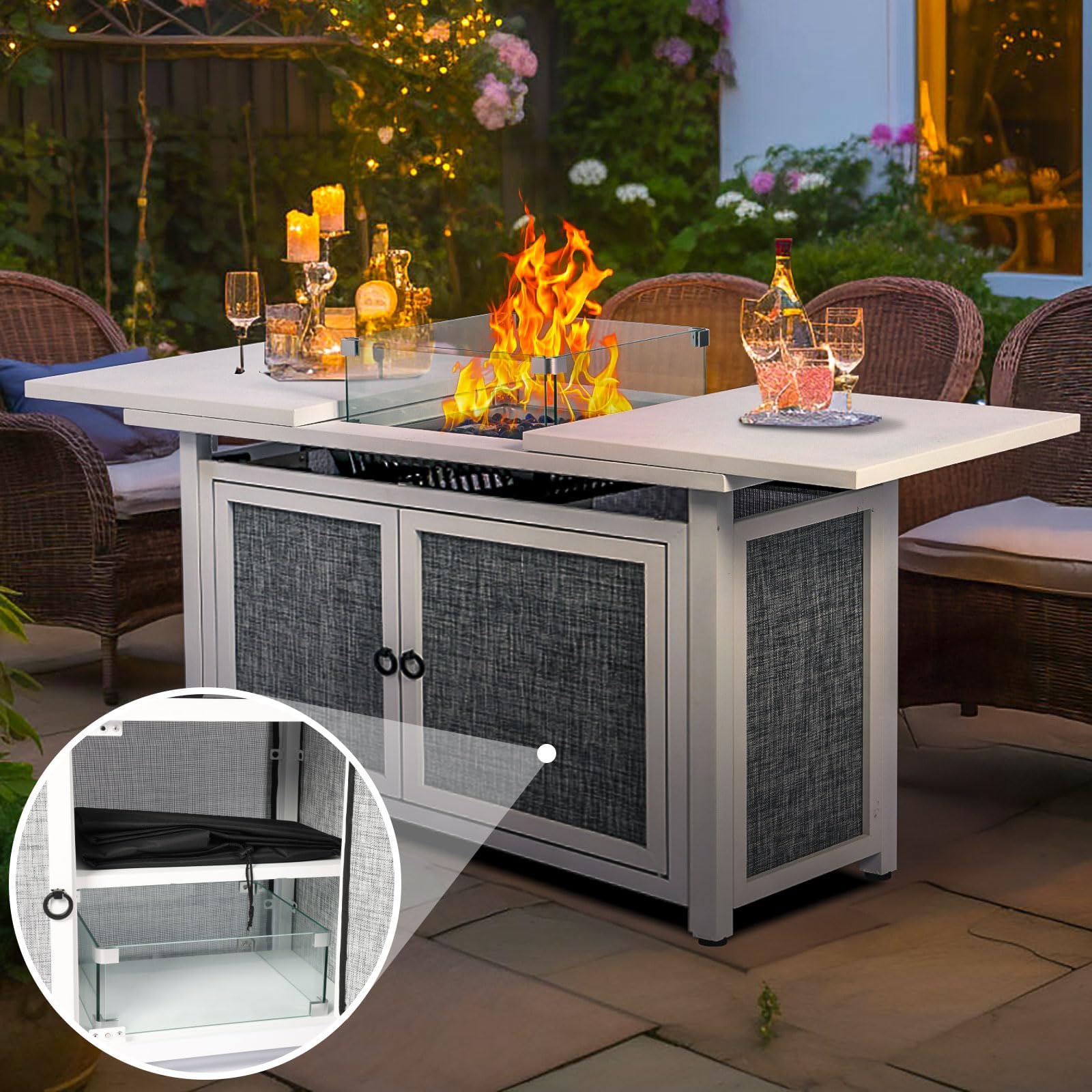 Amazon.com: 57"x22" Propane Fire Pit Table, 50000BTU Rectangle Fire ...