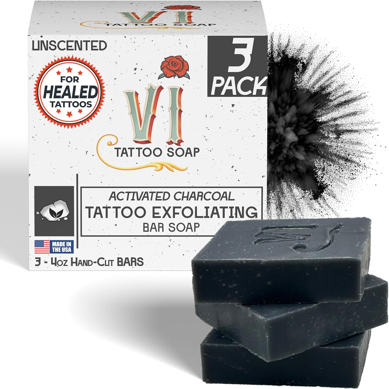 Amazon.com: Tattoo Exfoliating Soap Activated Charcoal Gentle Formula ...