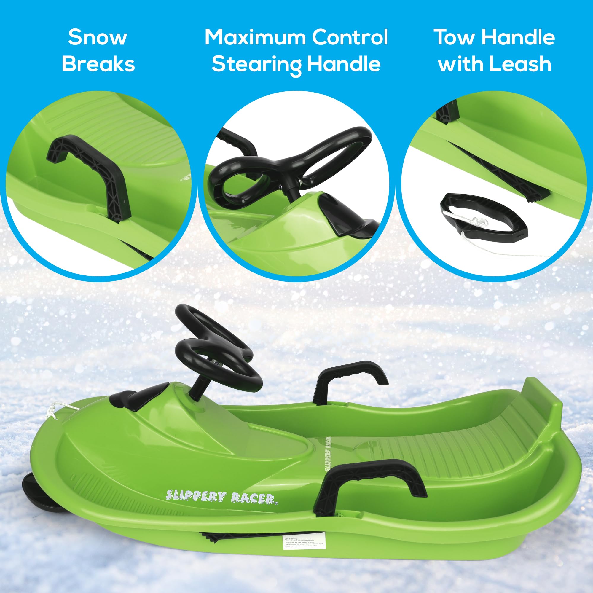 Snapklik.com : Slippery Racer Downhill Derby Kids Steerable Snow Sled