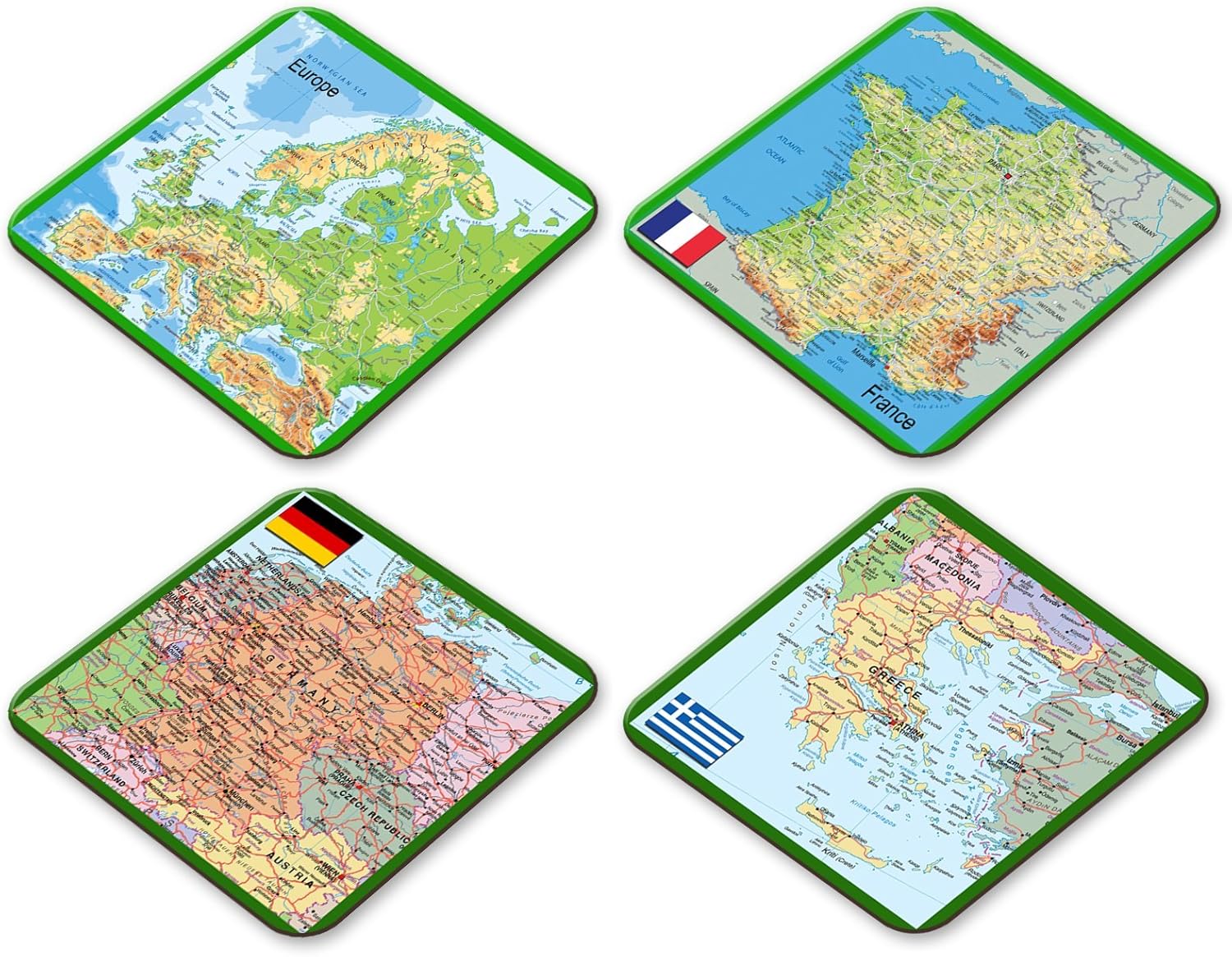 Set of Four Map Placemats - Europe, France, Germany, Greece - 28 x 28cm ...