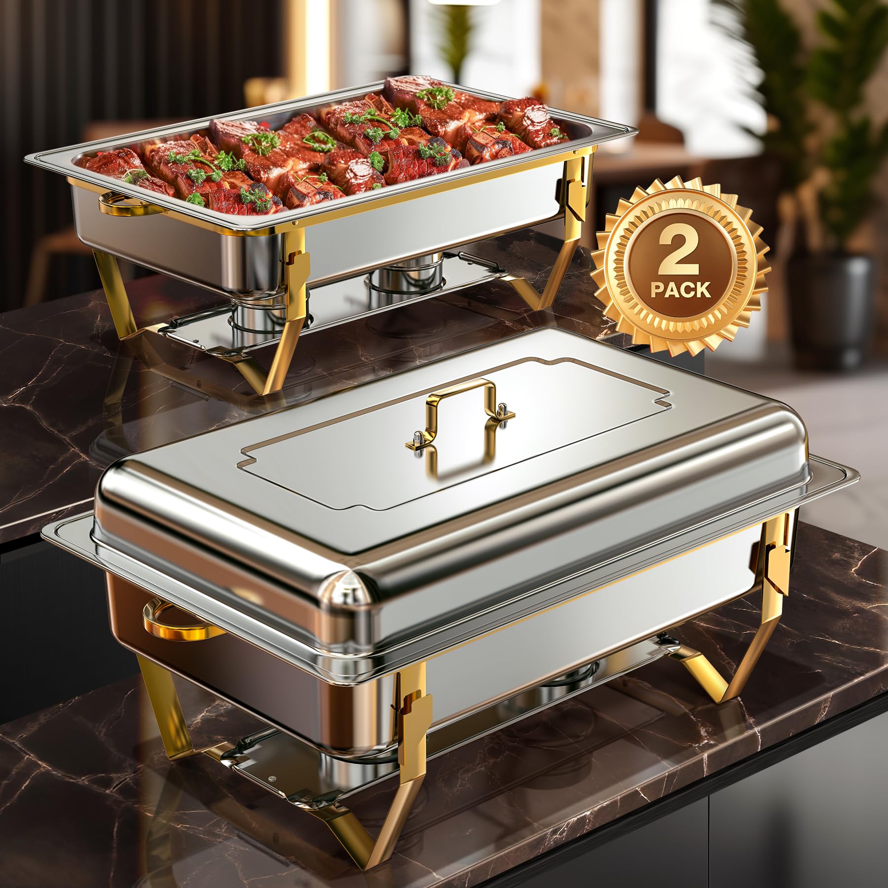 Snapklik.com : WARMOUNTS Gold Chafing Dishes For Buffet 9QT 2 Pack ...
