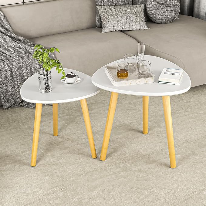 Lifetime Home Modern Semi-Nesting Table with Wooden Legs Set of 2 ...