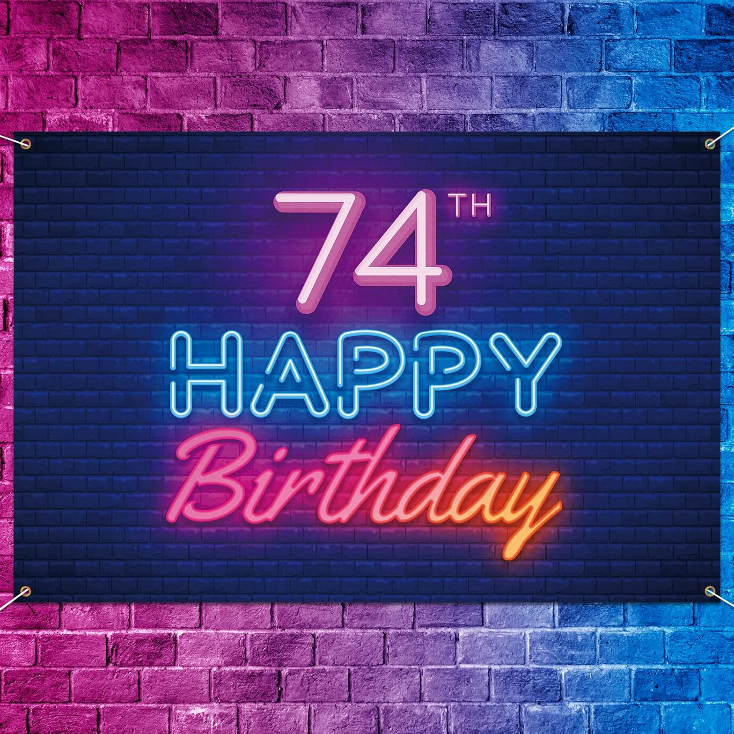 Amazon.com: Glow Neon Happy 74th Birthday Backdrop Banner Decor Black ...