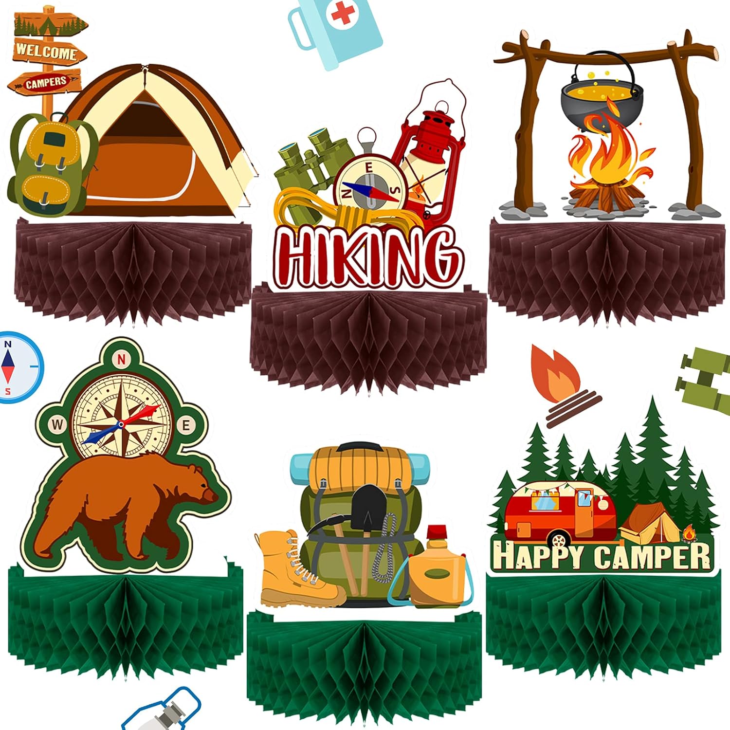 Amazon.com: 6 Pieces Happy Camper Honeycomb Centerpieces Camping Party ...