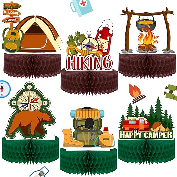 Amazon.com: Sumind 6 Pieces Happy Camper Honeycomb Centerpieces Camping ...