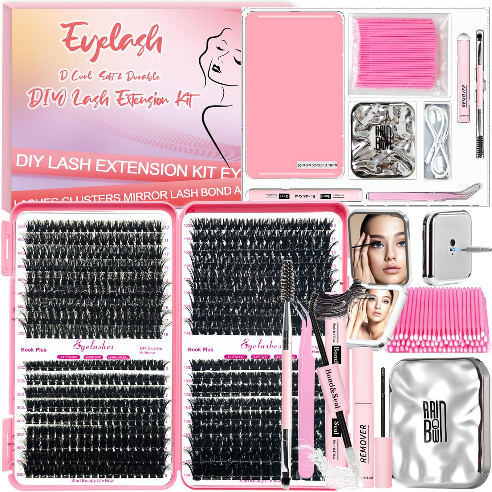 Amazon.com: QUKLOGEN DIY Fluffy Lash Extension Kit 930Pcs D Curl 9-18mm ...
