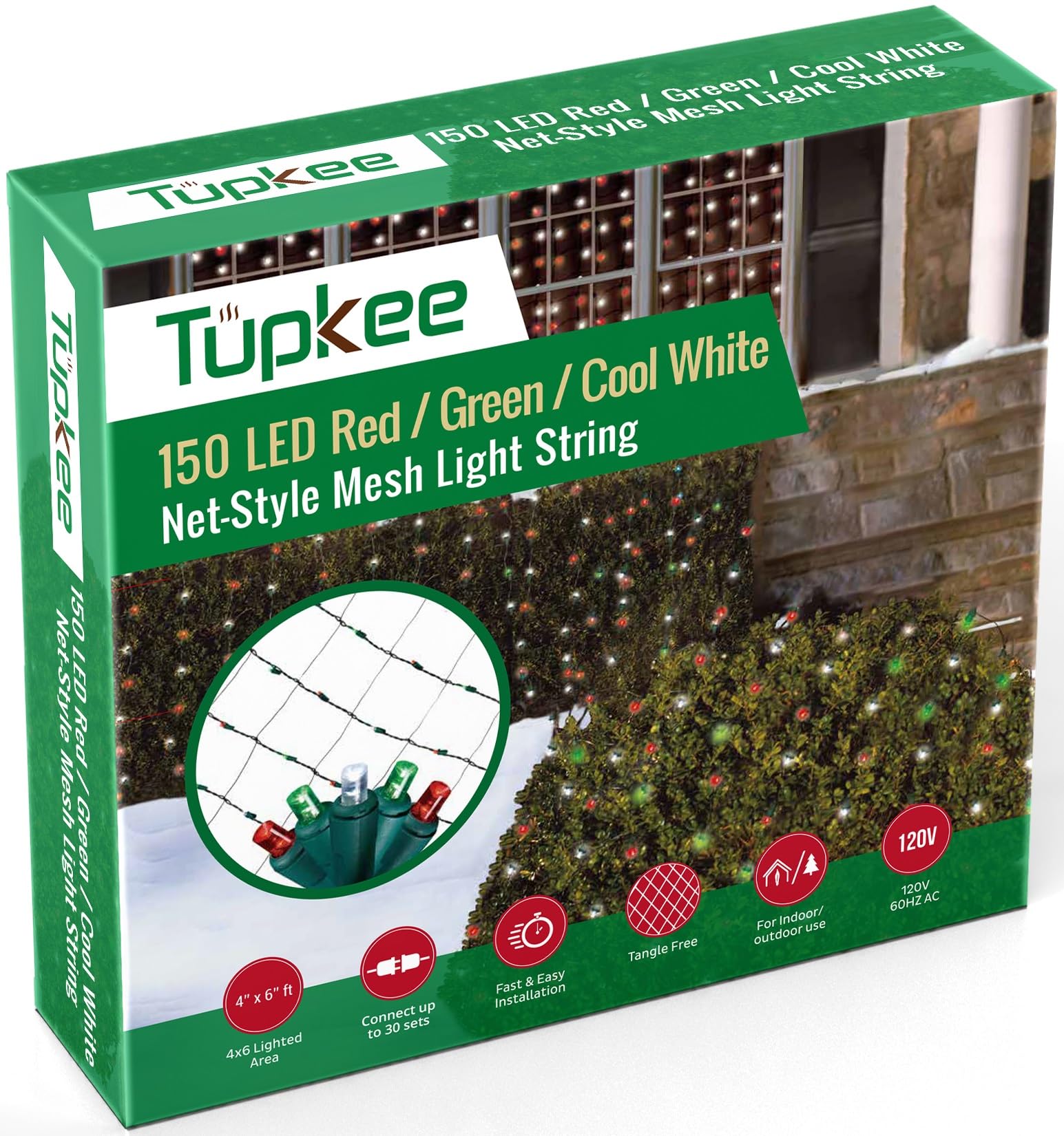 Tupkee Christmas Light Net – 150 LED Red Green & Cool White Mesh ...
