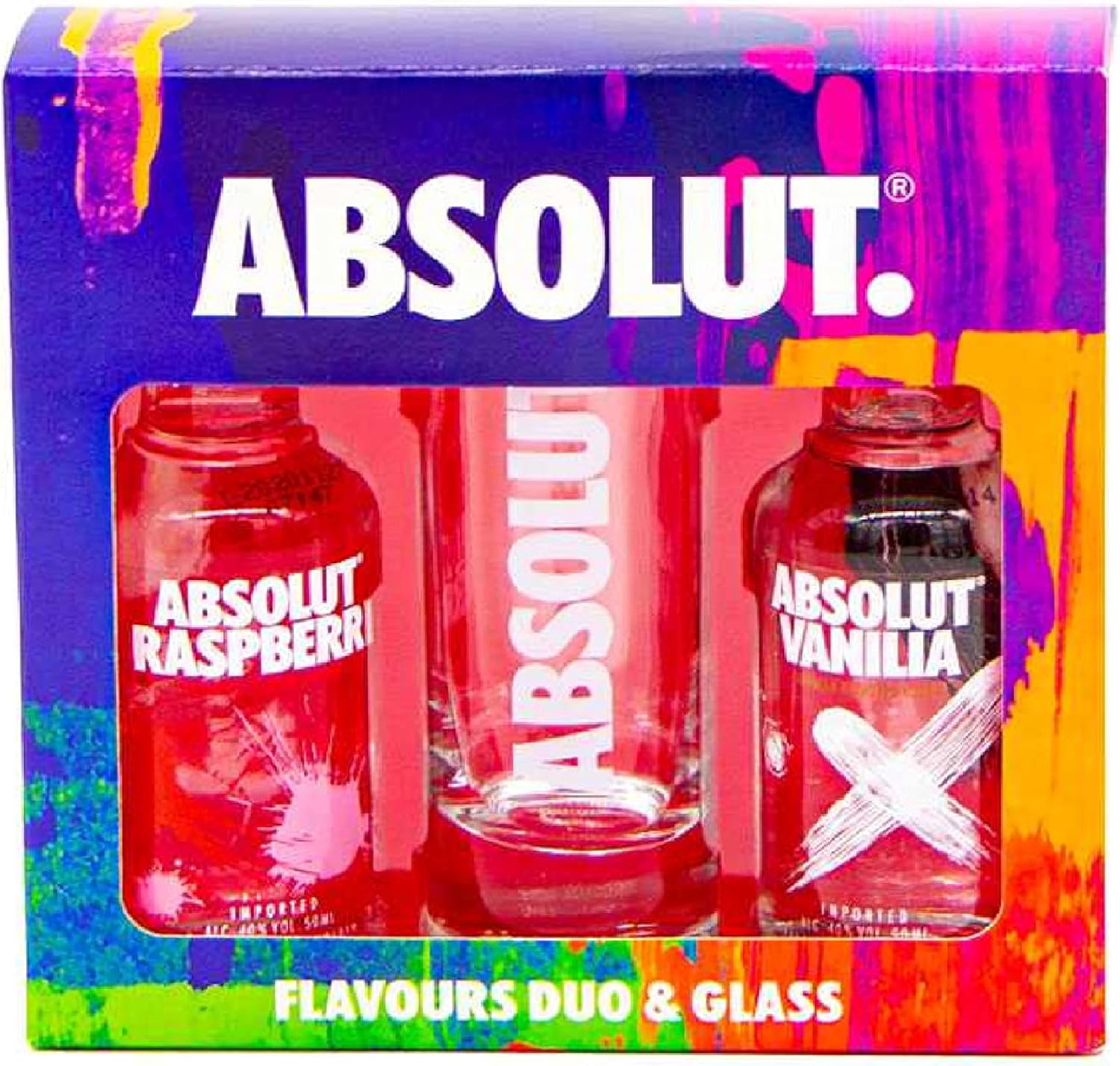 Absolut Vodka Duo & Glass Shot - Mini Raspberry & Vanilla Flavoured ...