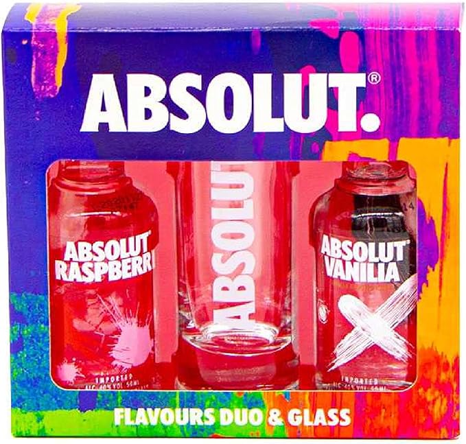 Absolut Vodka Duo & Glass Shot - Mini Raspberry & Vanilla Flavoured ...