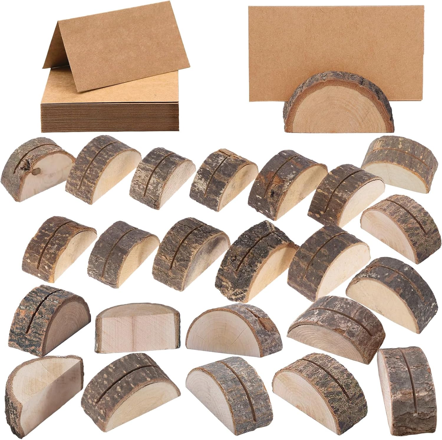 PLAZOTTA 50 Pack Rustic Wooden Place Card Holders with 50 Kraft Cards ...