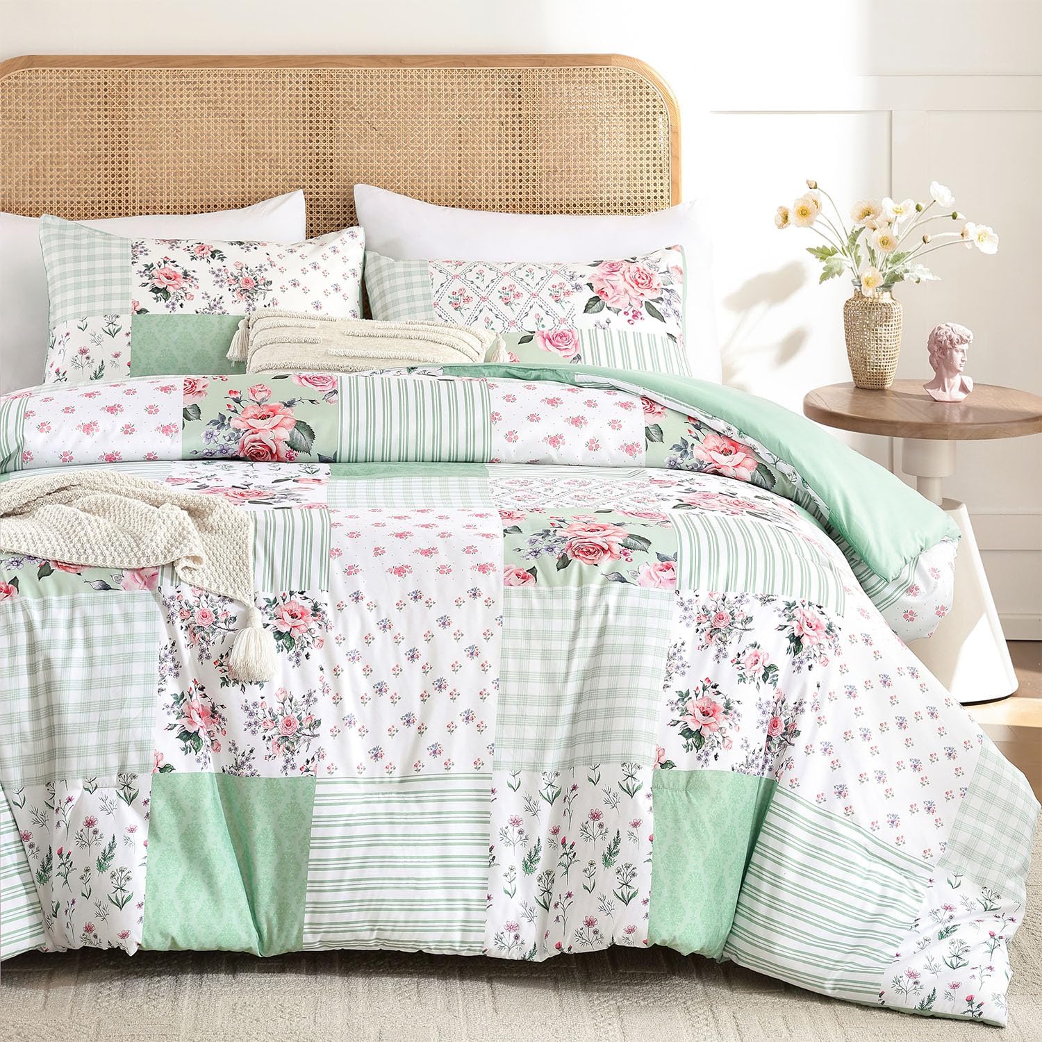 Amazon.com: YIKUSH Twin Comforter Set - Green Spring Floral Comforter ...