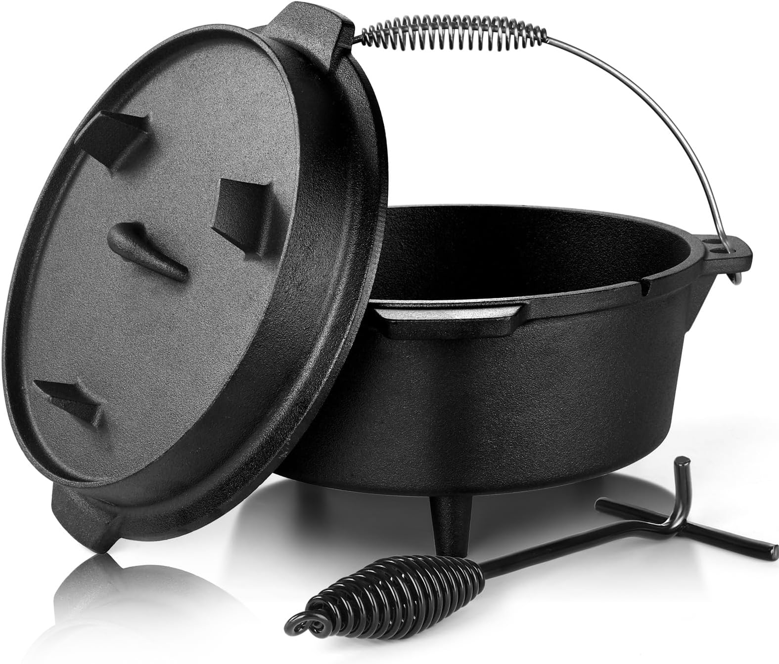 Amazon.com: Uno Casa 6Qt Cast Iron Camping Dutch Oven with Lid Lifter ...