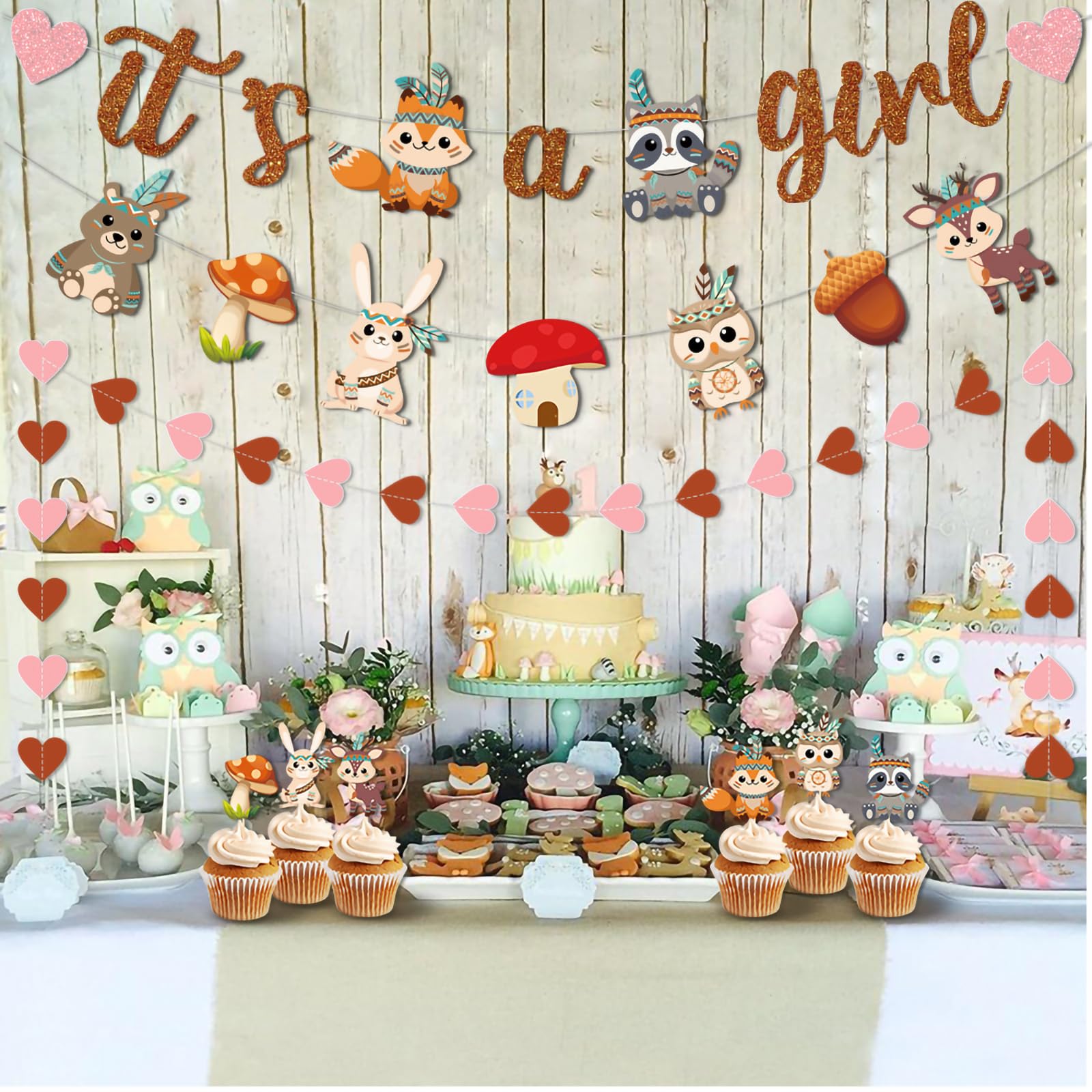 Snapklik.com : Woodland Animals Baby Shower Decorations Set Of 4, Boho ...