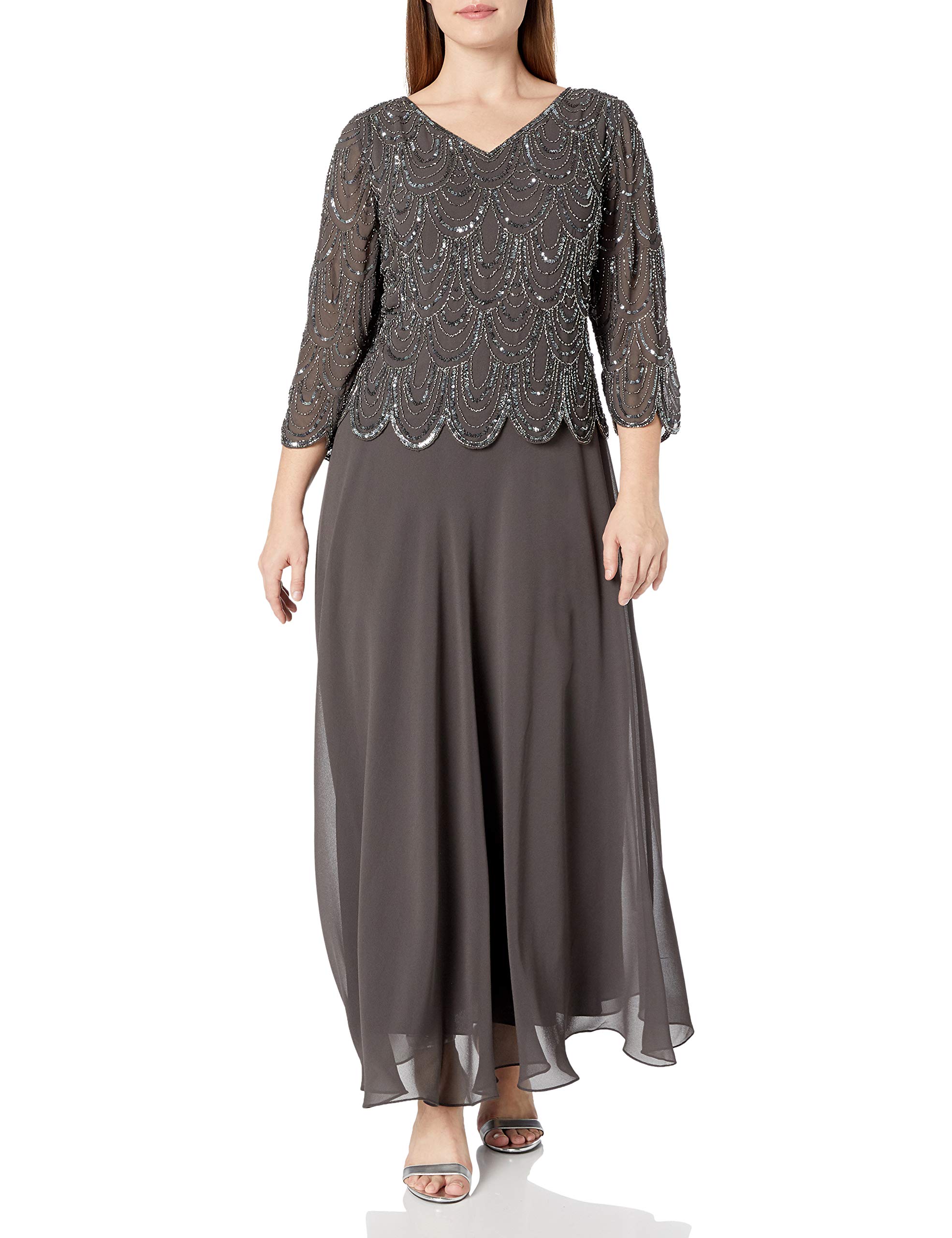 Amazon.com: J Kara Women's Plus Size 3/4 Sleeve with Scallop Beaded Pop ...