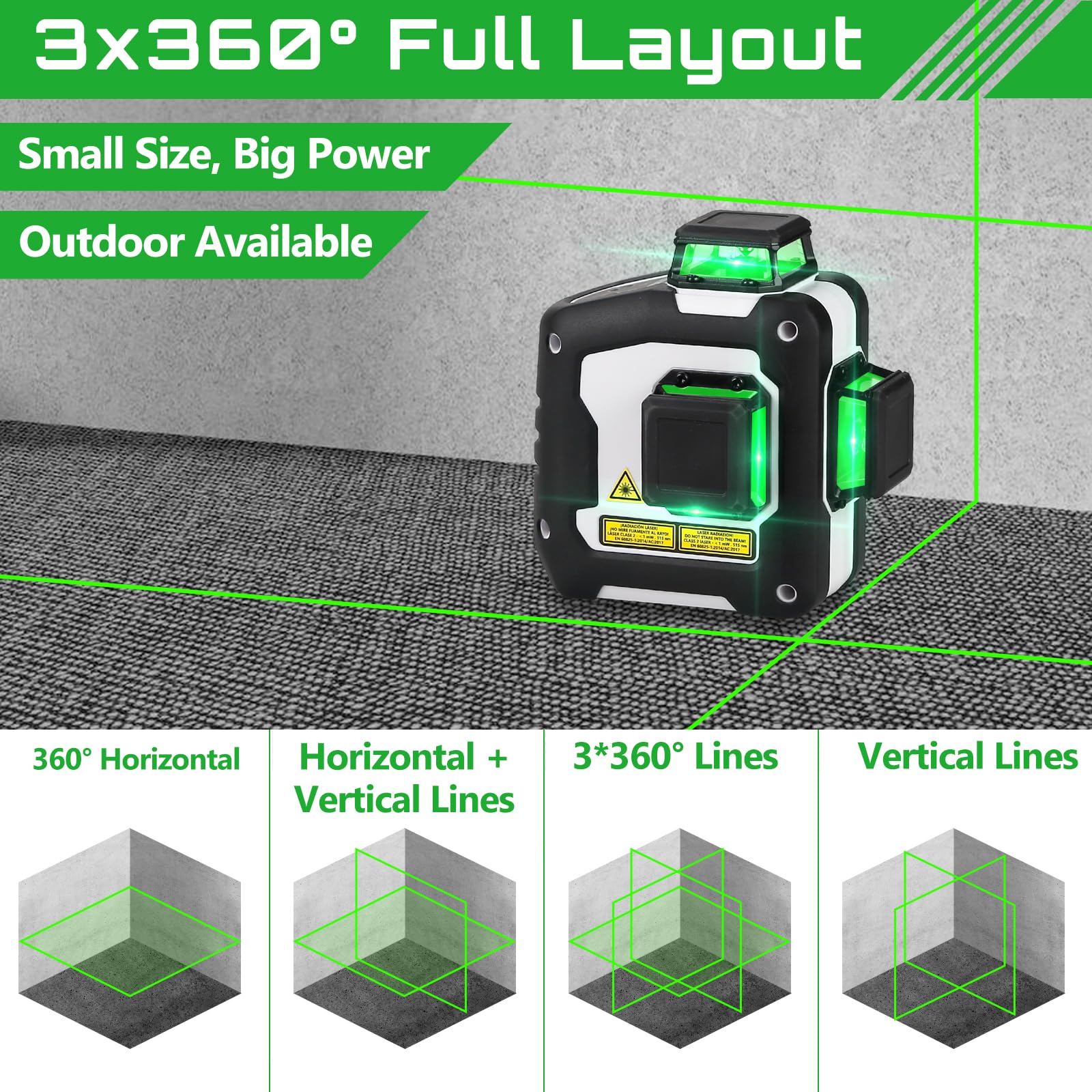 Snapklik.com : Laser Level, 3x360 3D Green Cross Line Self-leveling For ...