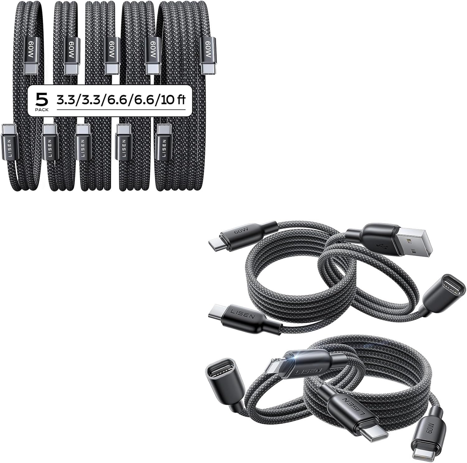 Amazon.com: LISEN 4 in 1 Charging Cable, Nice Set [4-Pack] Multi ...