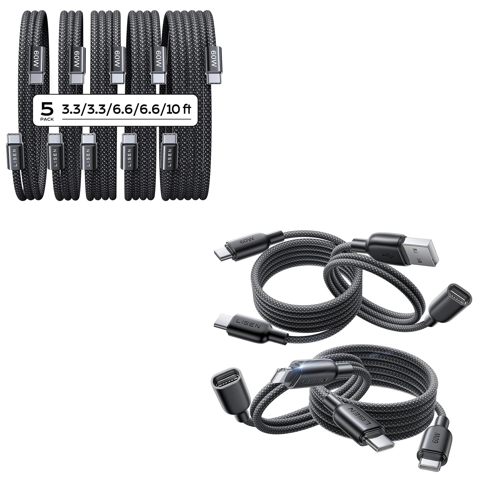 Amazon.com: LISEN 4 in 1 Charging Cable, Nice Set [4-Pack] Multi ...