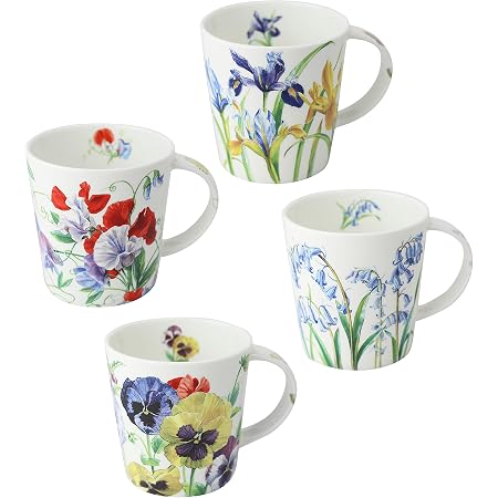 Amazon.com: Grace Teaware Bone China Coffee Tea Mugs 9-Ounce, Assorted ...