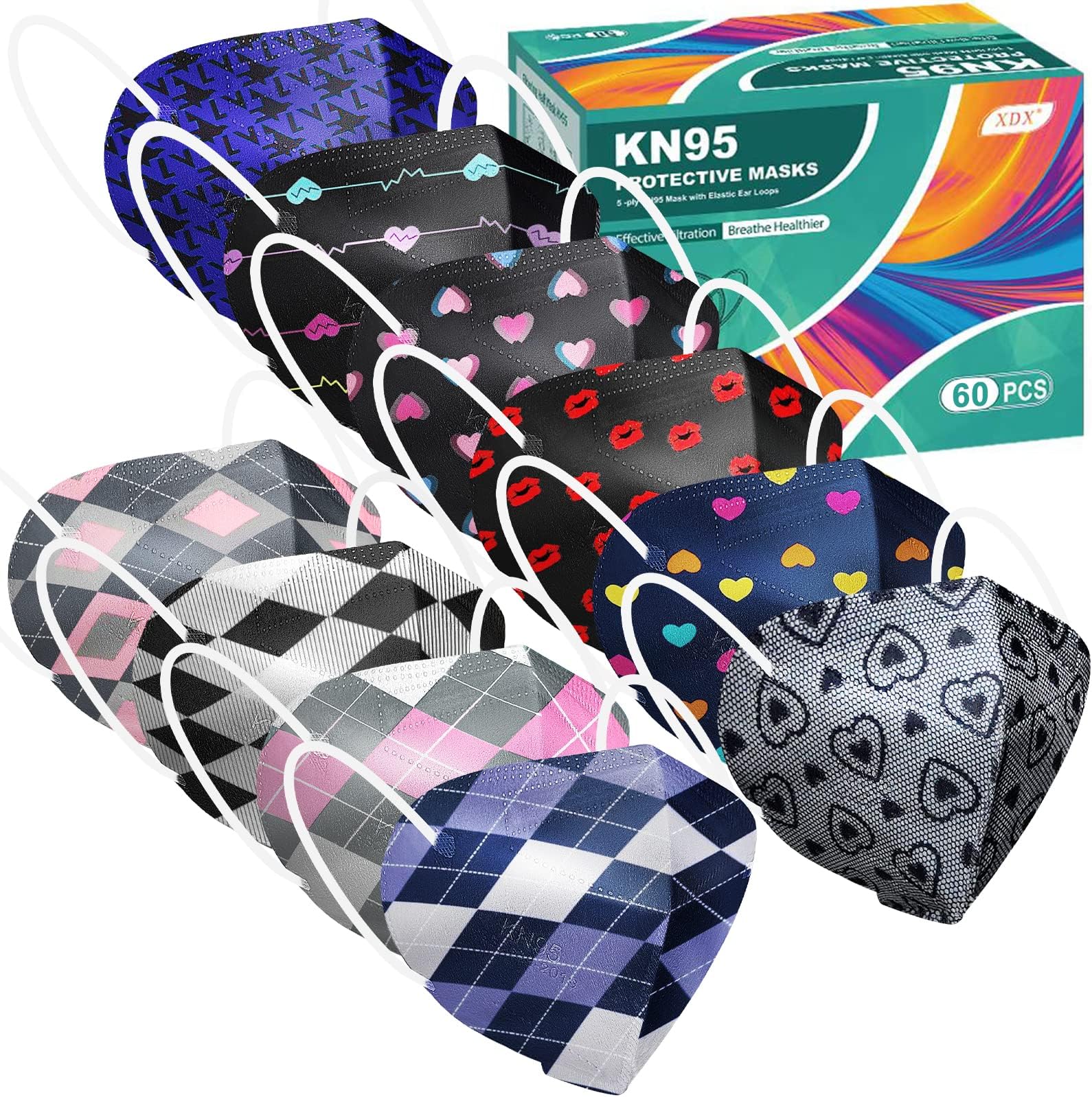 Amazon.com: XDX KN95 Face Masks, 10 Colors 60 Packs Individually Wrapped KN95 Face Masks for Men ...