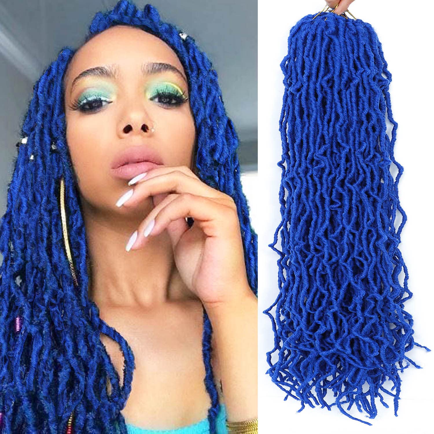 Amazon.com : Blue Faux Locs Crochet Hair 18 inch 2 Packs Soft Locs ...