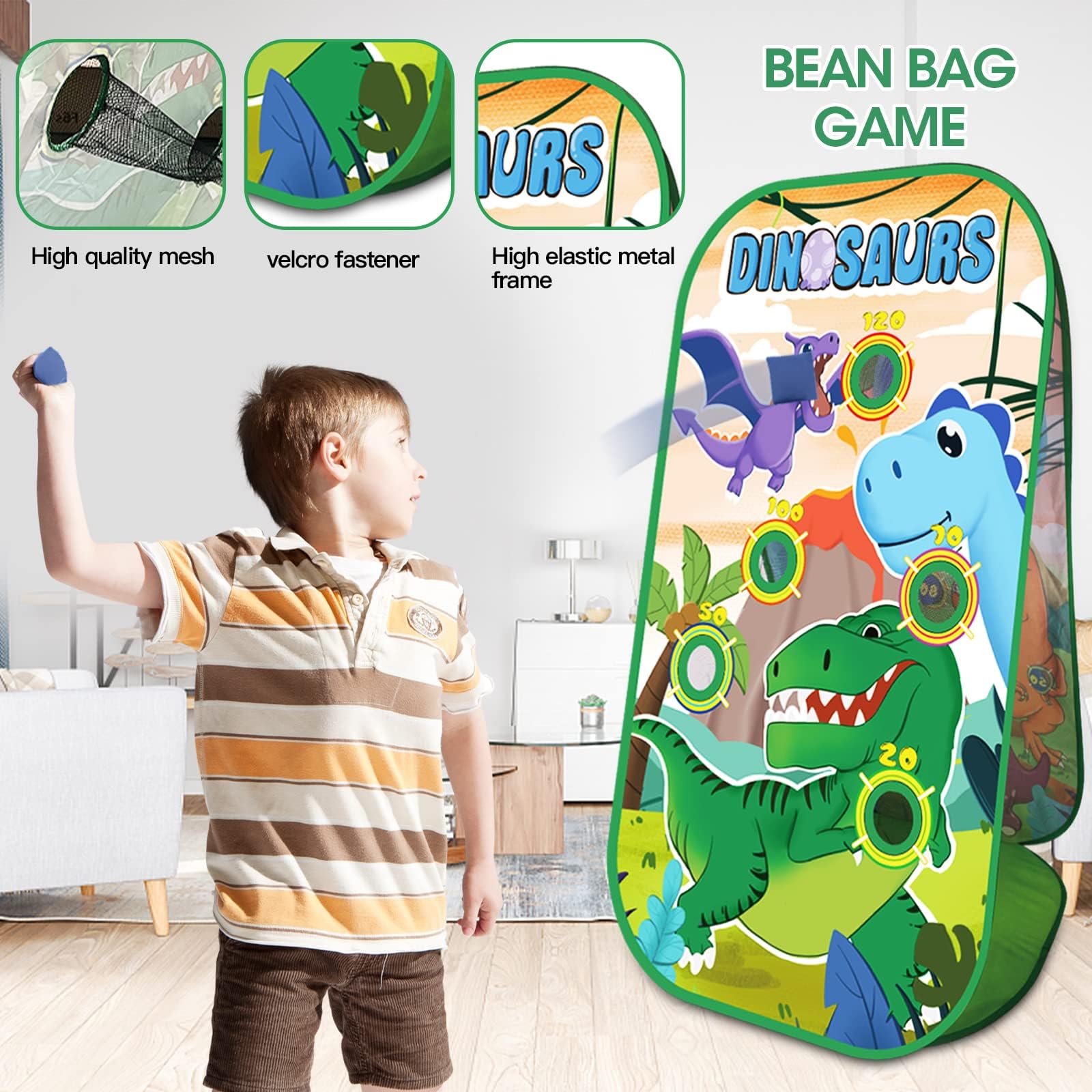 2 in 1 Dinosaur Toy, Shooting Target & Bean Bag Toss Game Toy for Kids ...