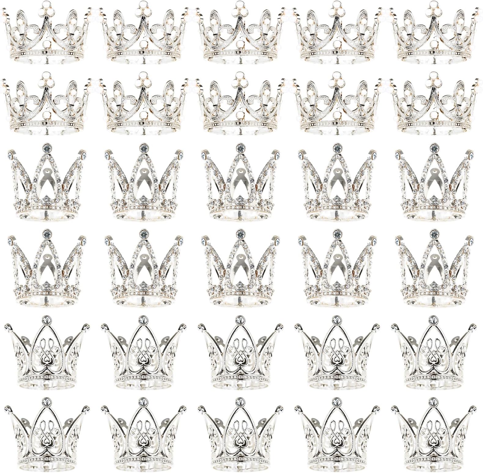 Amazon.com: Junkin 24 Pcs Mini Crowns Mini Silver Crown Cake Topper for ...