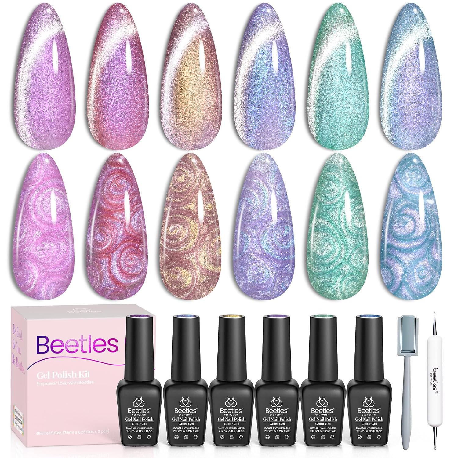 Amazon.com: Beetles Pearl Gel Nail Polish, 6 Colors Shimmer Cat Eye ...