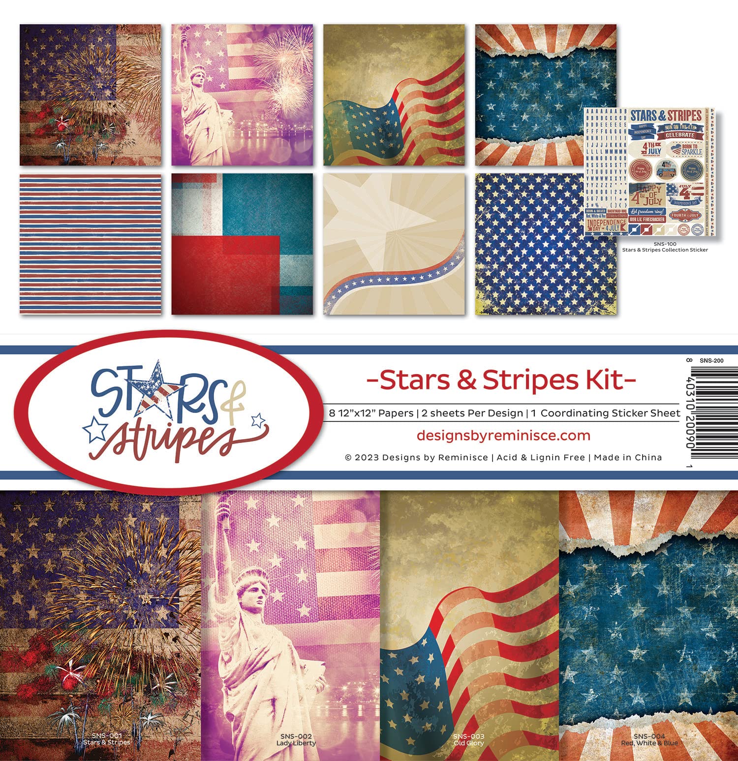Amazon.com: Reminisce Stars and Stripes Scrapbook Colleciton Kit,White ...