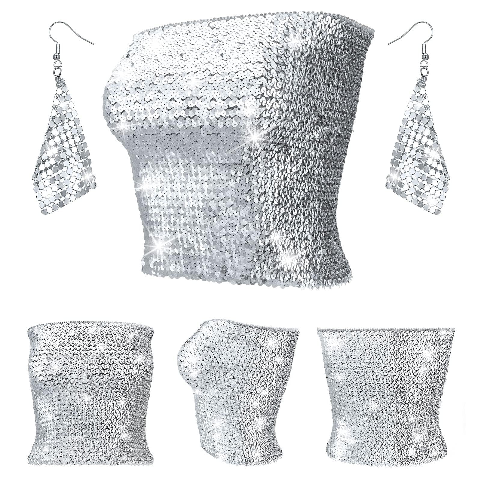 KASTWAVE Womens Sparkly Sequin Mermaid Crop Tops with Metal Mesh Drop ...