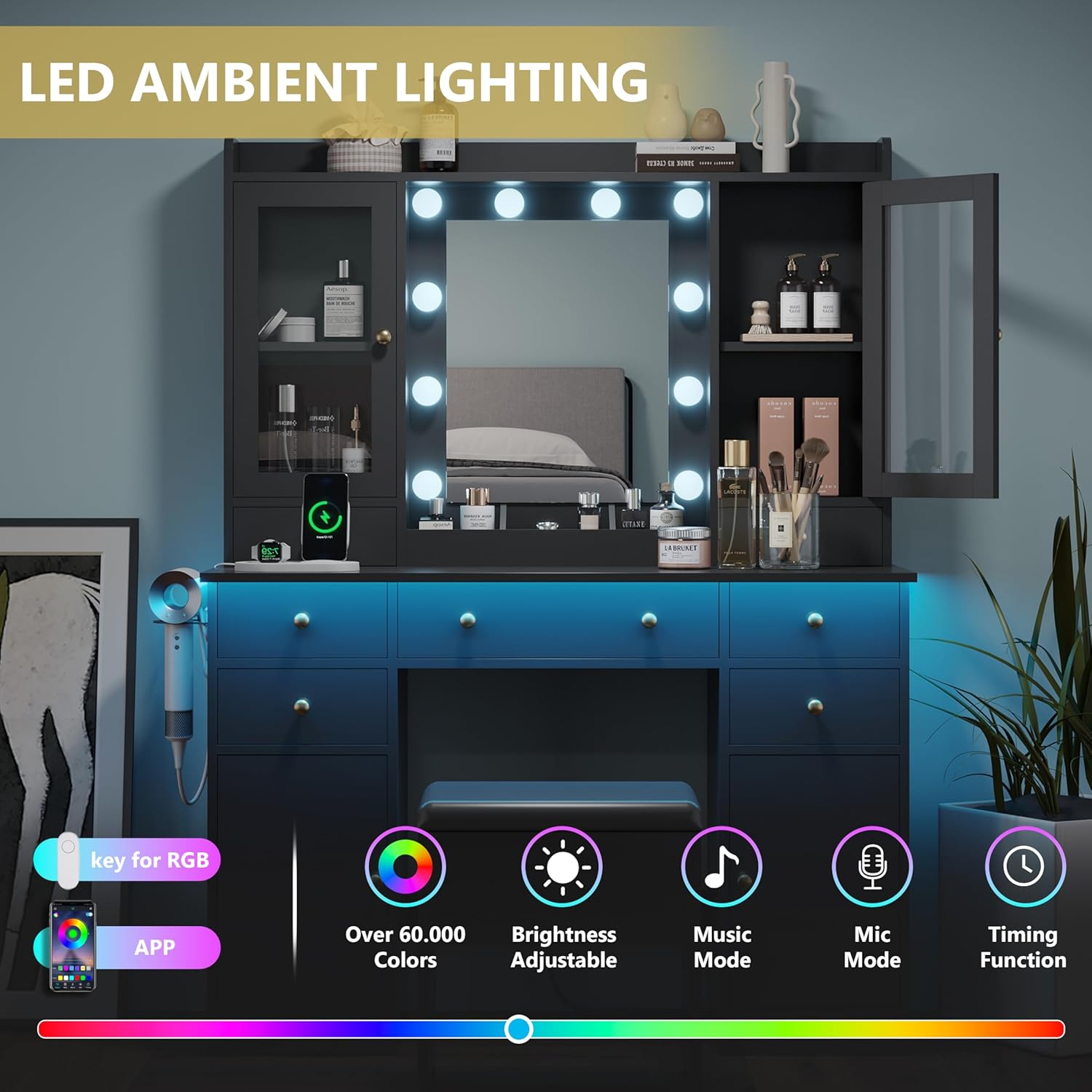 Small Vanity Desk With Stool Black Makeup Vanity Desk With Mirror ...