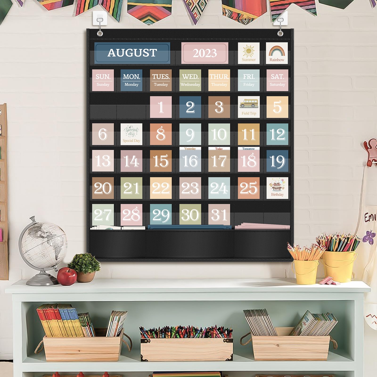 Snapklik.com : Godery Boho Calendar Pocket Chart For Classroom Cards ...