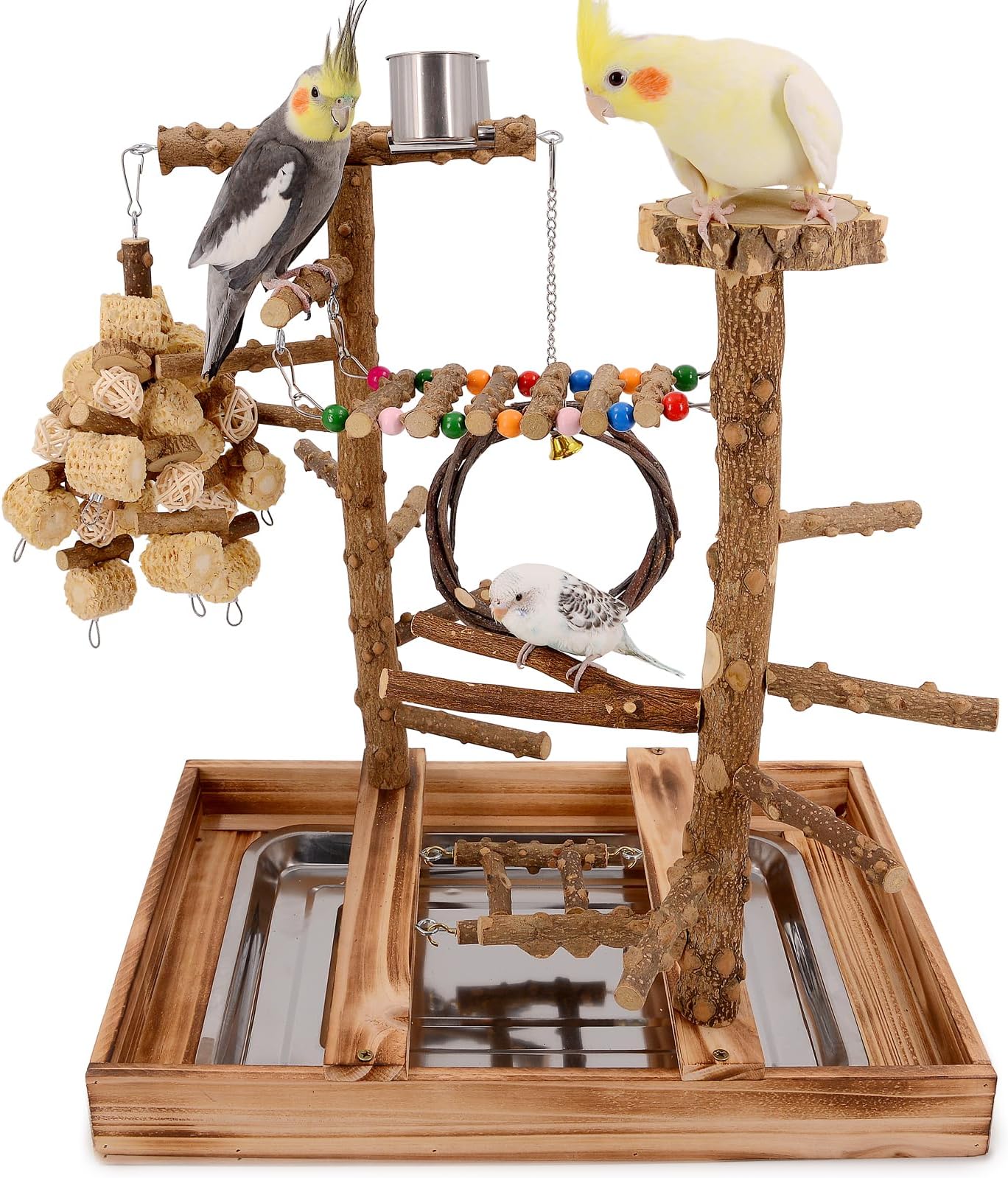 Amazon.com : LIMIO Bird Playground - Natural Wood Bird Perch Stand with ...