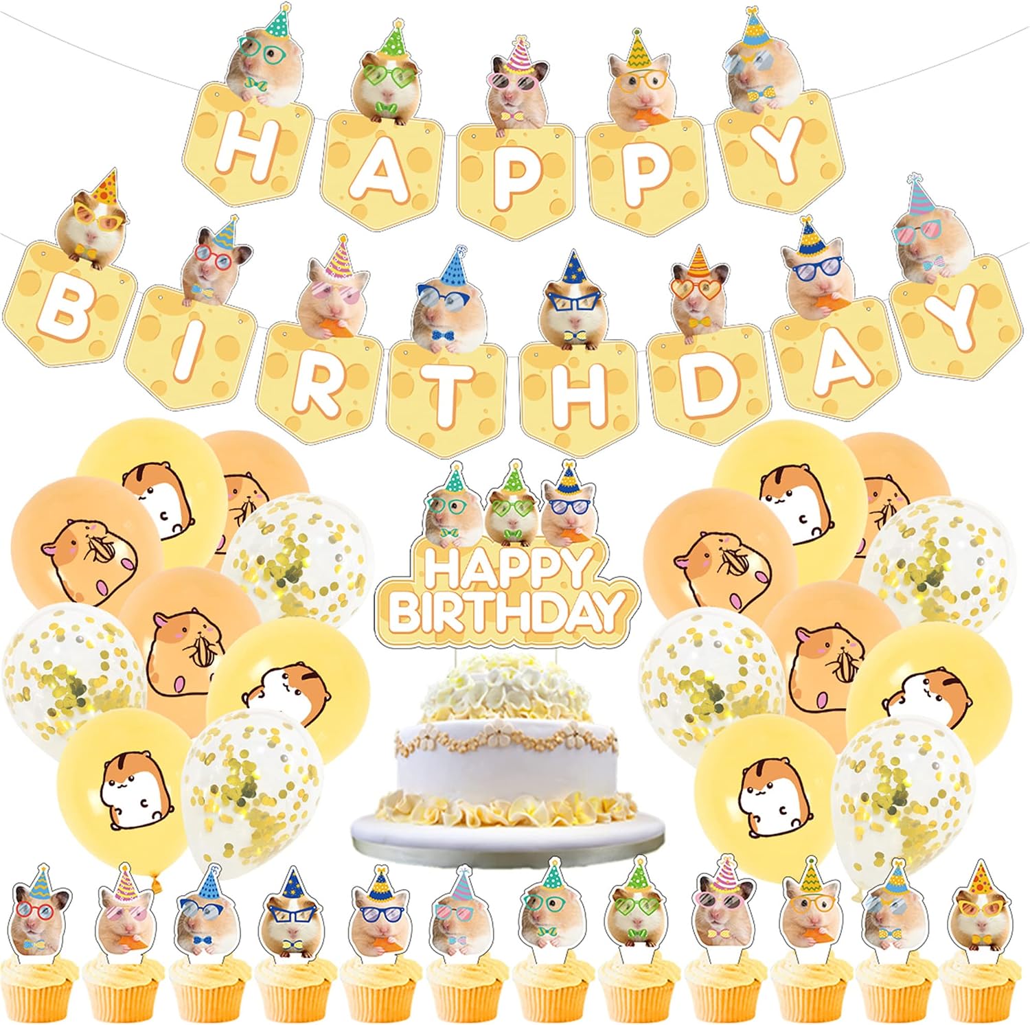 Amazon.com: 32Pcs Hamster Birthday Party Supplies and Decorations ...