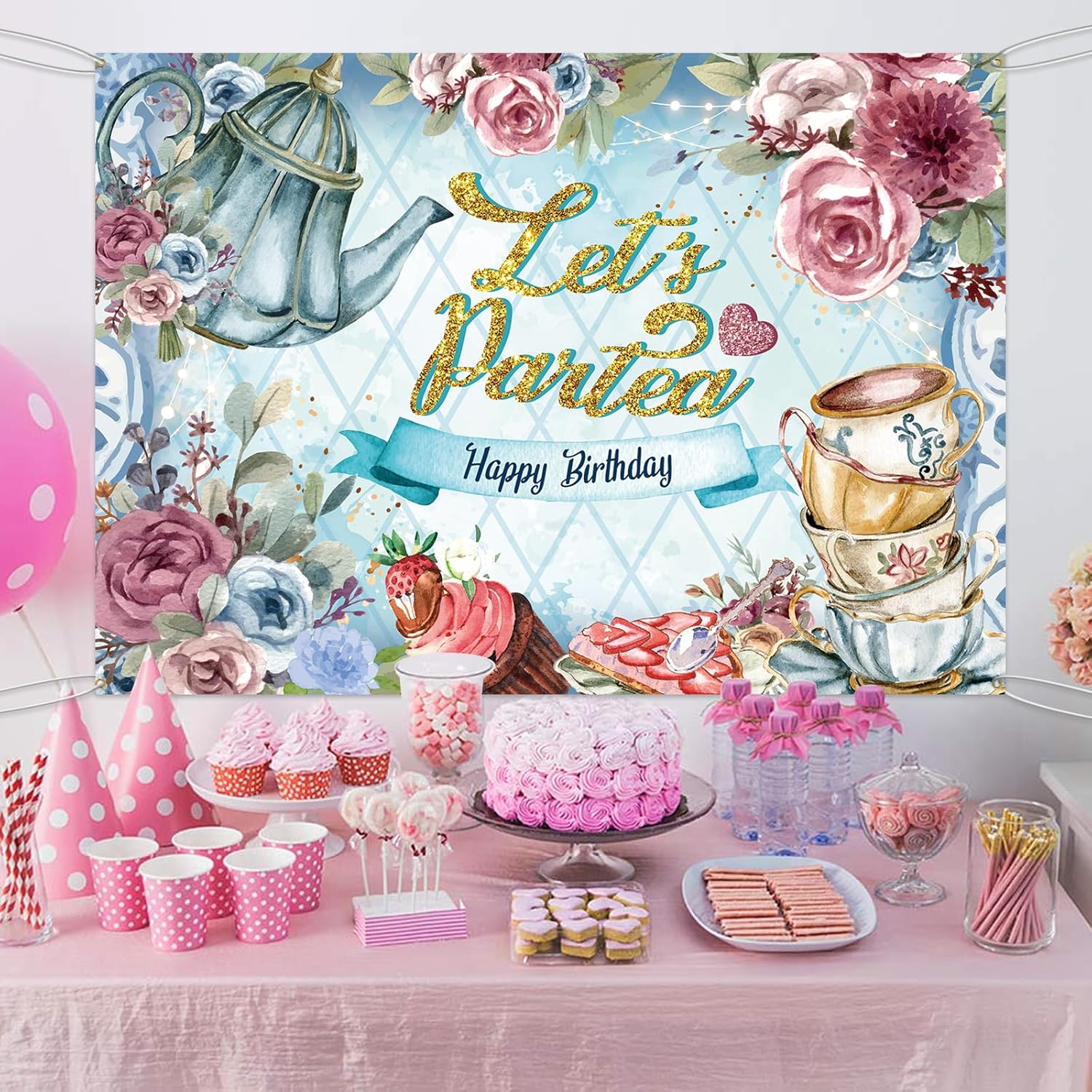 Let's Partea Backdrop Pink and Blue Floral Girl's Philippines | Ubuy