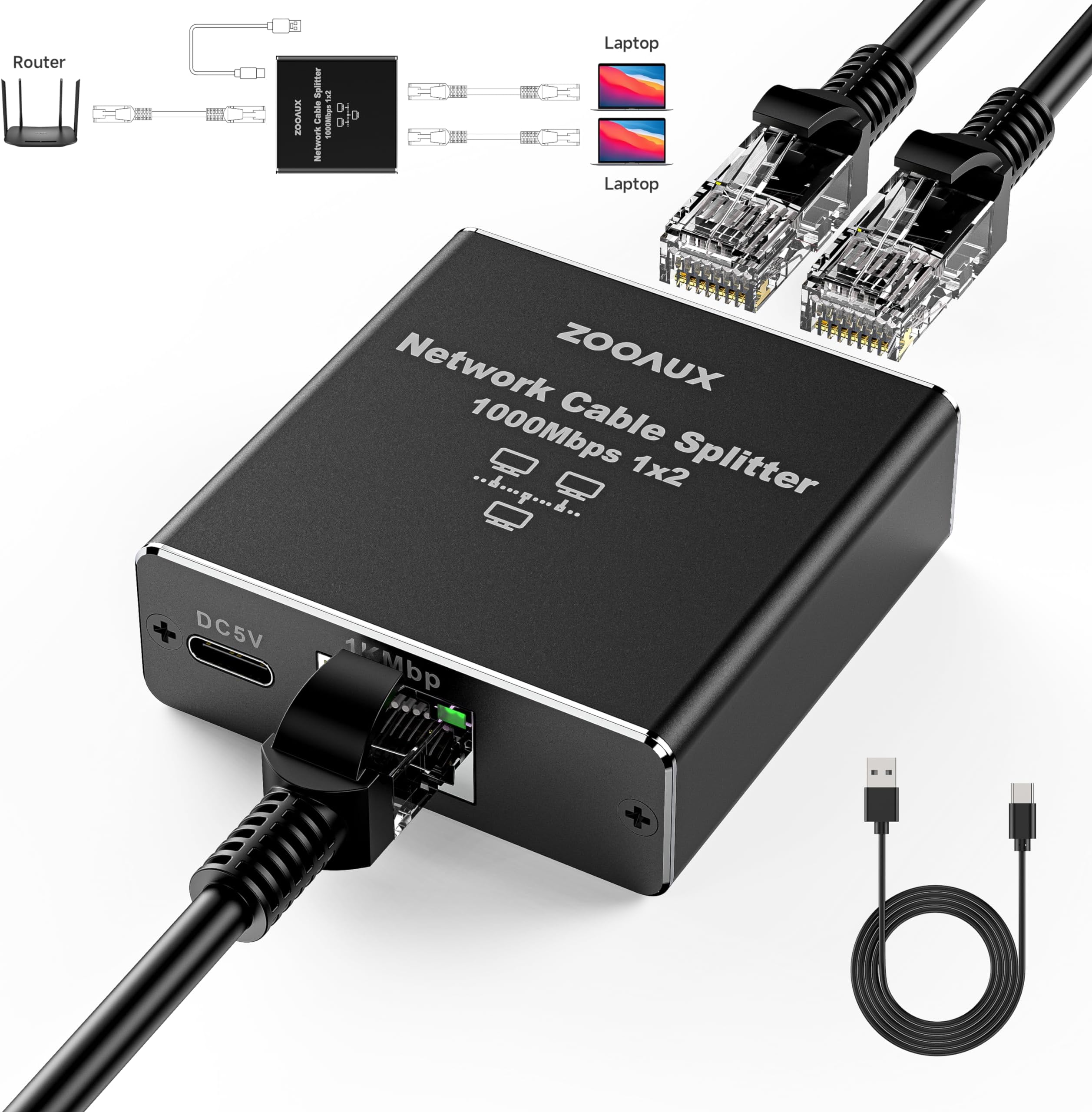 Amazon.com: Ethernet Splitter 1 to 2 High Speed 1000Mbps,ZOOAUX Gigabit ...