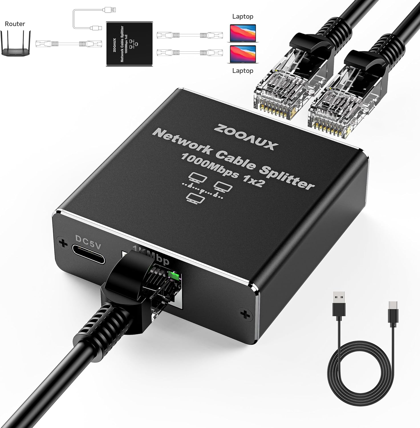 Amazon.com: ZOOAUX Ethernet Splitter 1 to 2 High Speed 1000Mbps ...
