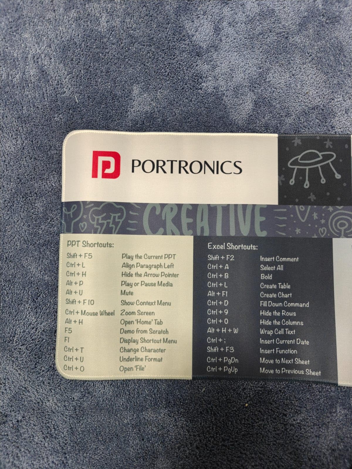 Portronics Comfipad 2 Extended Mouse Pad with Windows Shortcuts Design ...