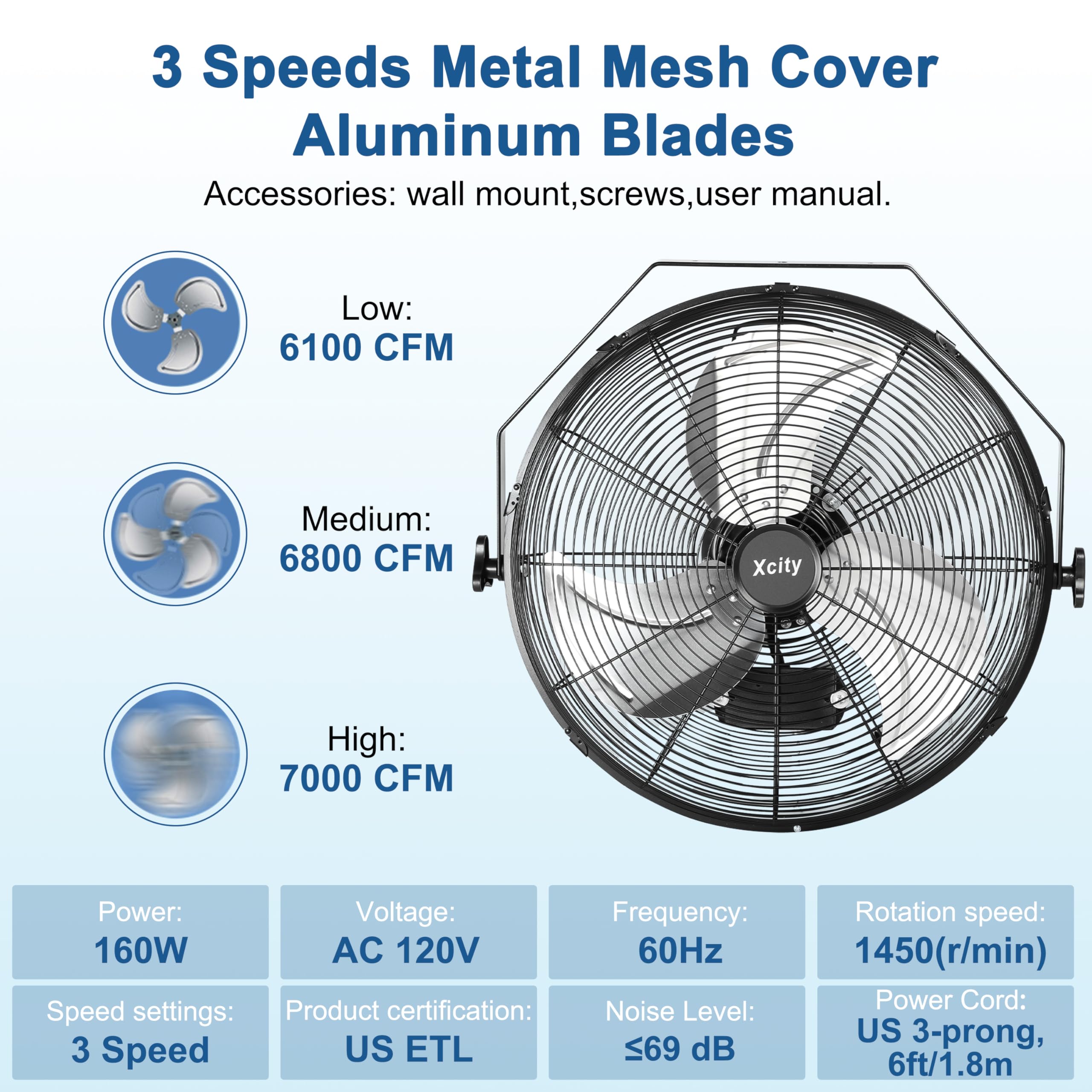 Snapklik.com : Xcity 24 Inch Metal Wall Mounted Fan, Max 7600 CFM High ...