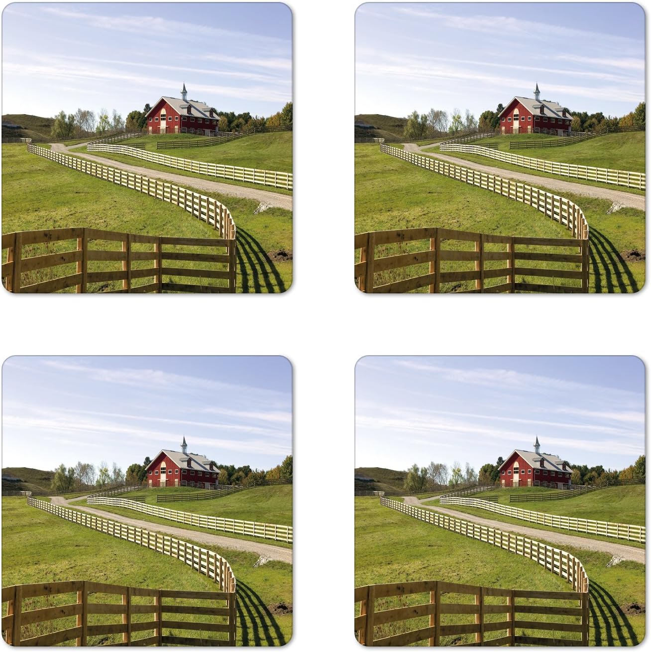Amazon.com: Ambesonne Farmland Coaster Set of 4, Long Photo of Flowing ...
