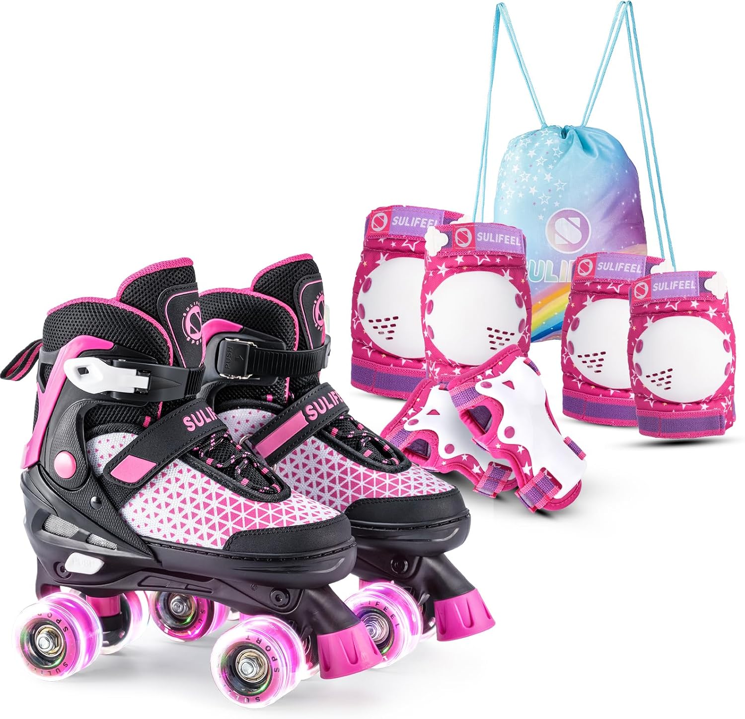 Amazon.com : SULIFEEL Adjustable Roller Skates for Kids with Rainbow ...