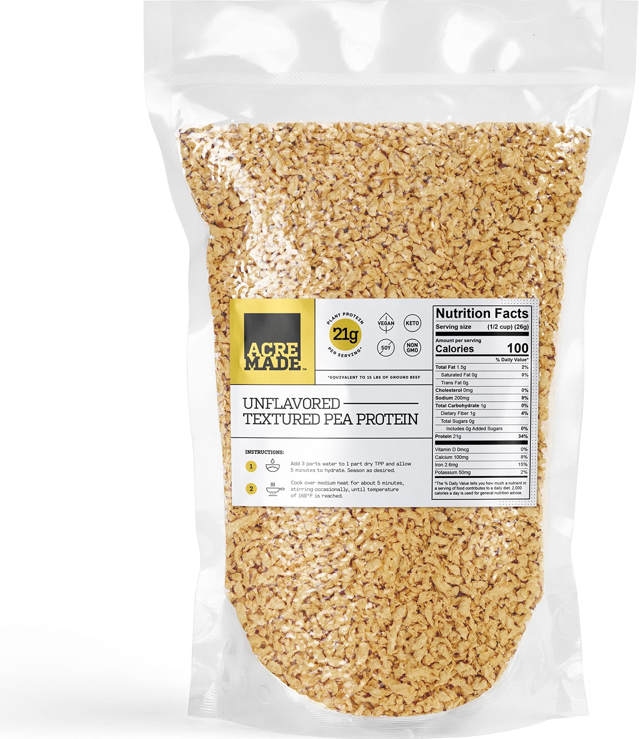 Amazon.com: AcreMade Textured Pea Protein, Unflavored Meatless Crumbles ...