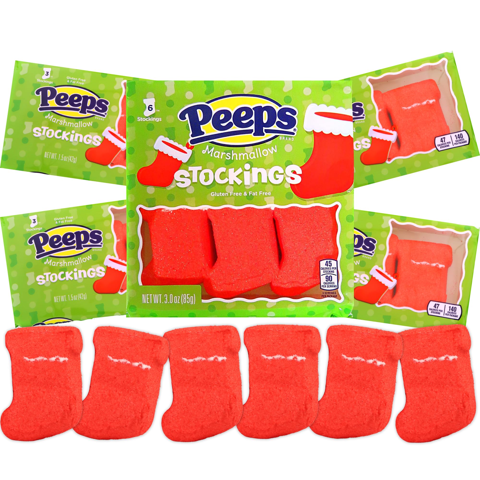 Amazon.com : Needzo Stocking Marshmallow Peeps, Festive Christmas Candy Treats for Holiday ...